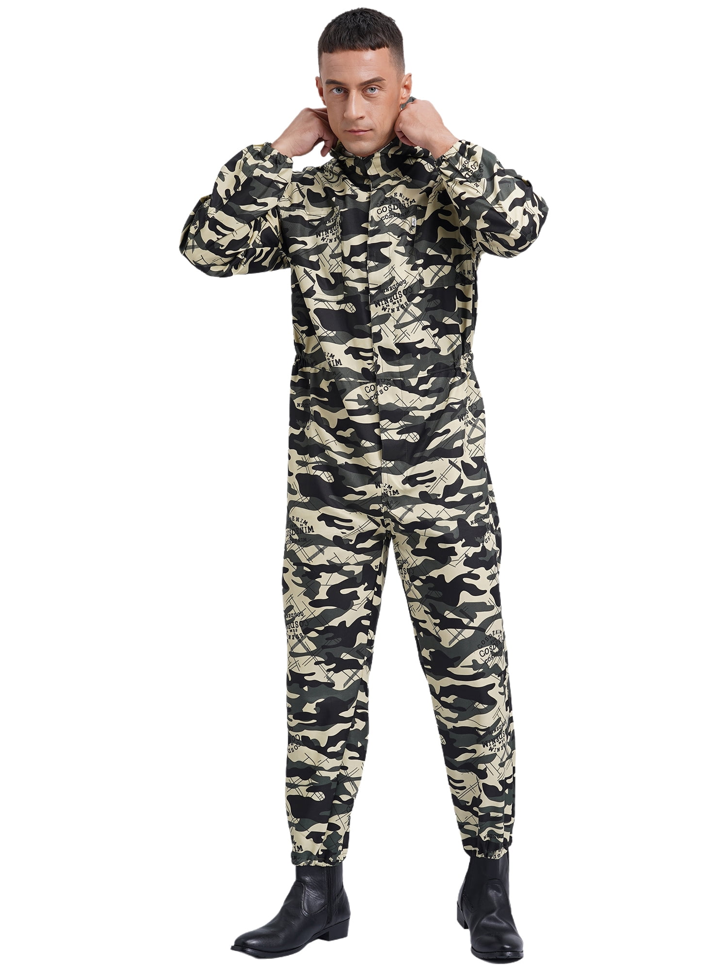 MSemis Men's Hooded Coverall Overalls Camouflage Work Wear for Workshop ...