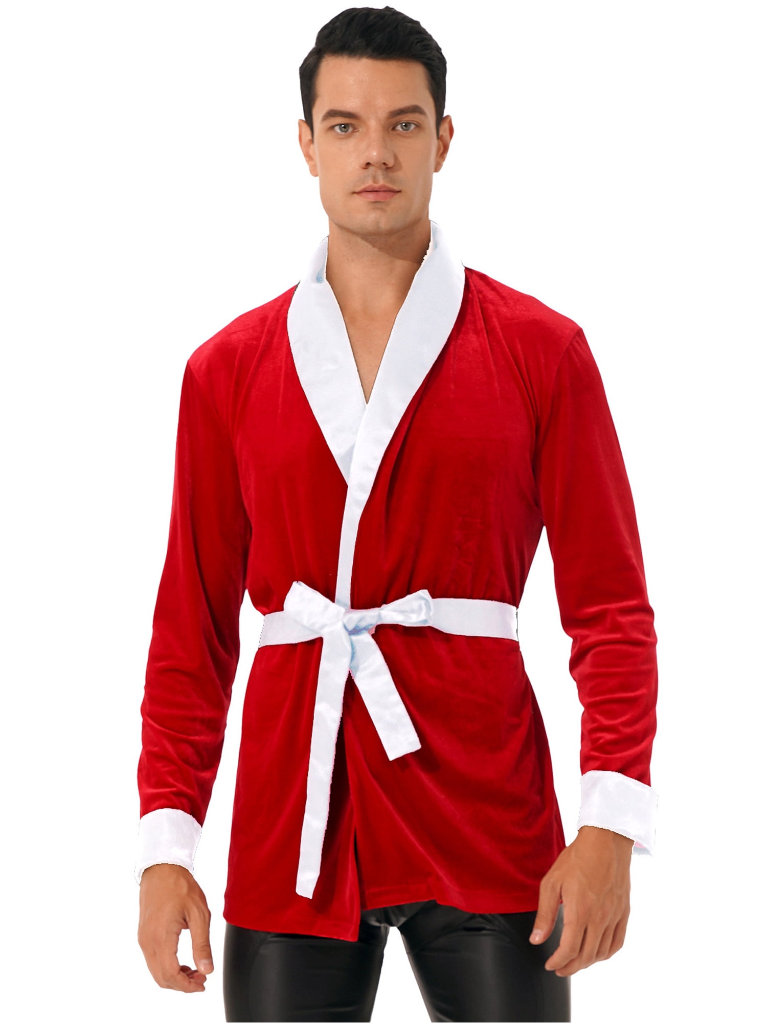 MSemis Men's Velvet Red Christmas Robe Jacket Kimono Bathrobe with Belt ...