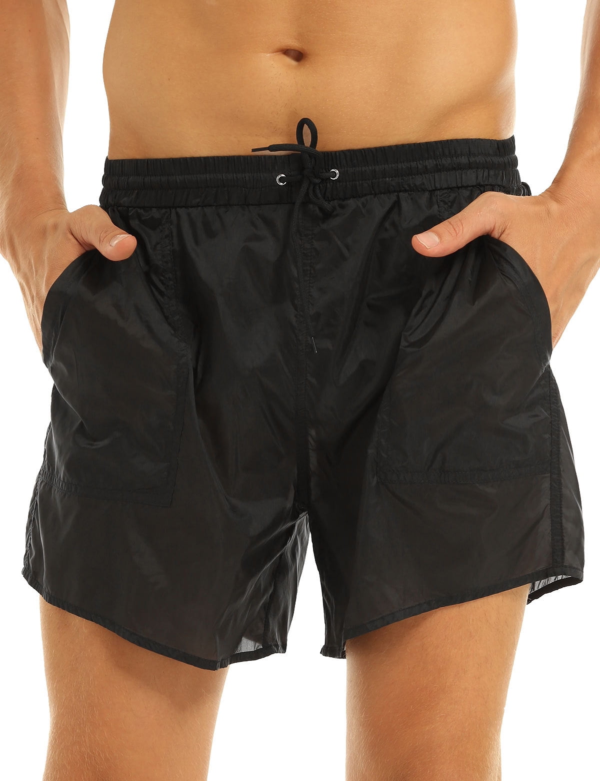 MSemis Mens Sheer See-Through Drawstring Trunks Beach Shorts Black 3XL ...