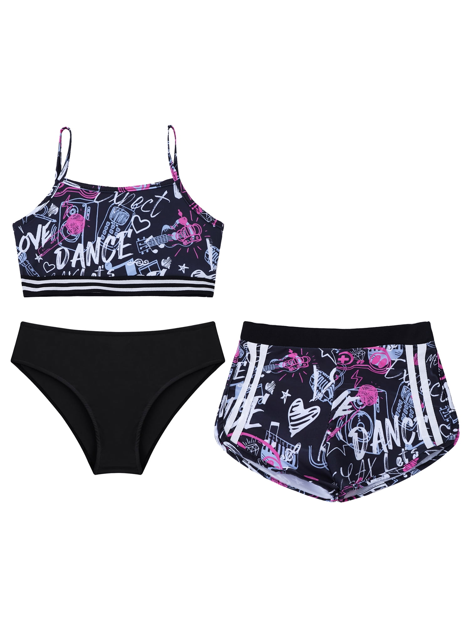 MSemis Three-Piece Tankini Set, Size 10, Letters & Black (Girl's ...