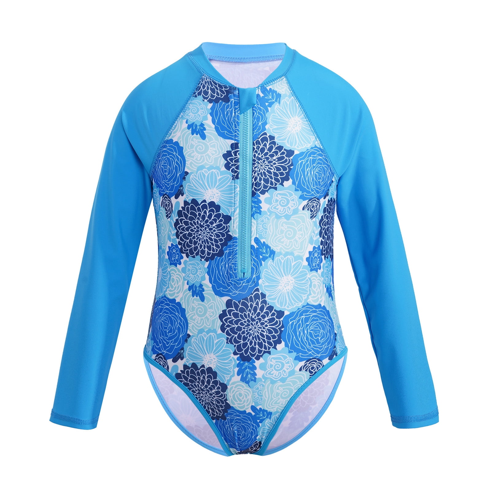 MSemis UPF 50+ Blue Flower Long Sleeve Rash Guard Swimsuit (Girl's ...