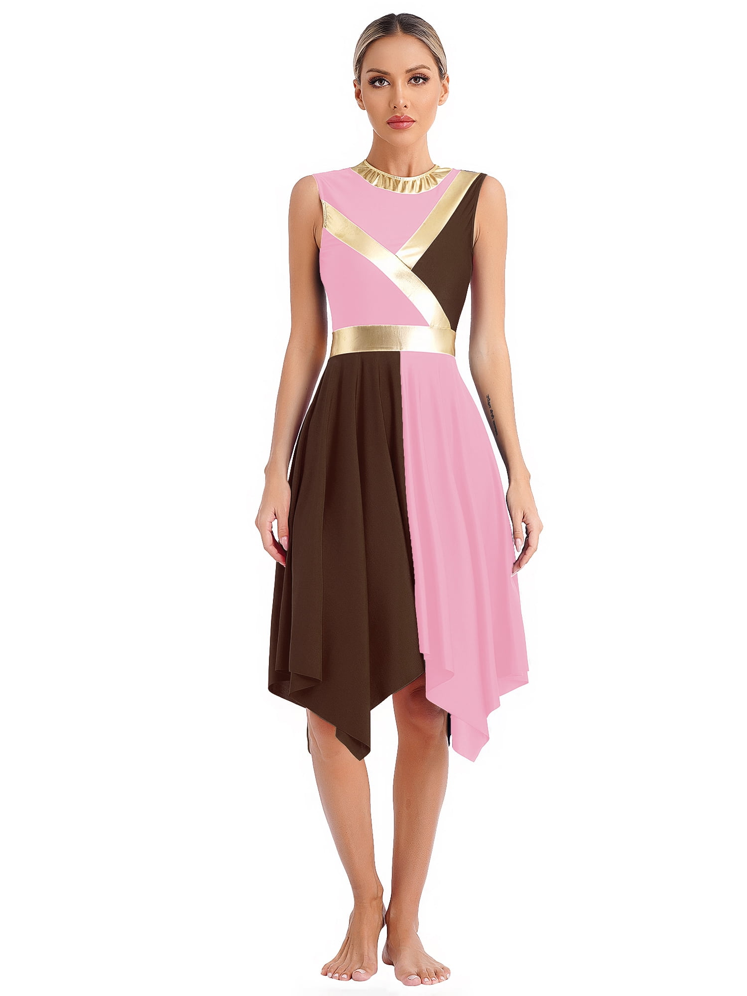 MSemis Women Metallic Color Block Praise Dance Dress Sleeveless ...