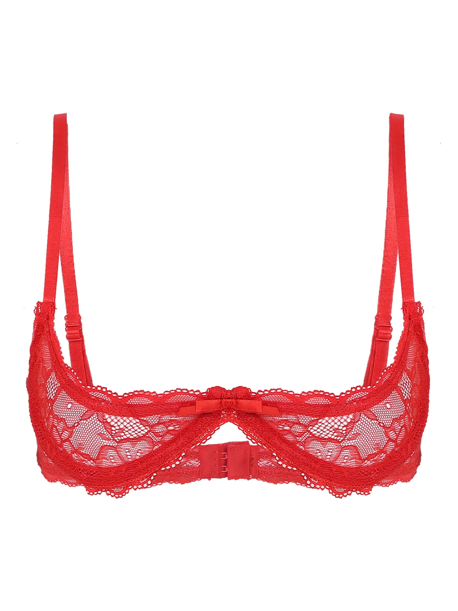 MSemis Women's 1/4 Cup Lace Bra Underwired Unlined Bralette Tops Red S ...