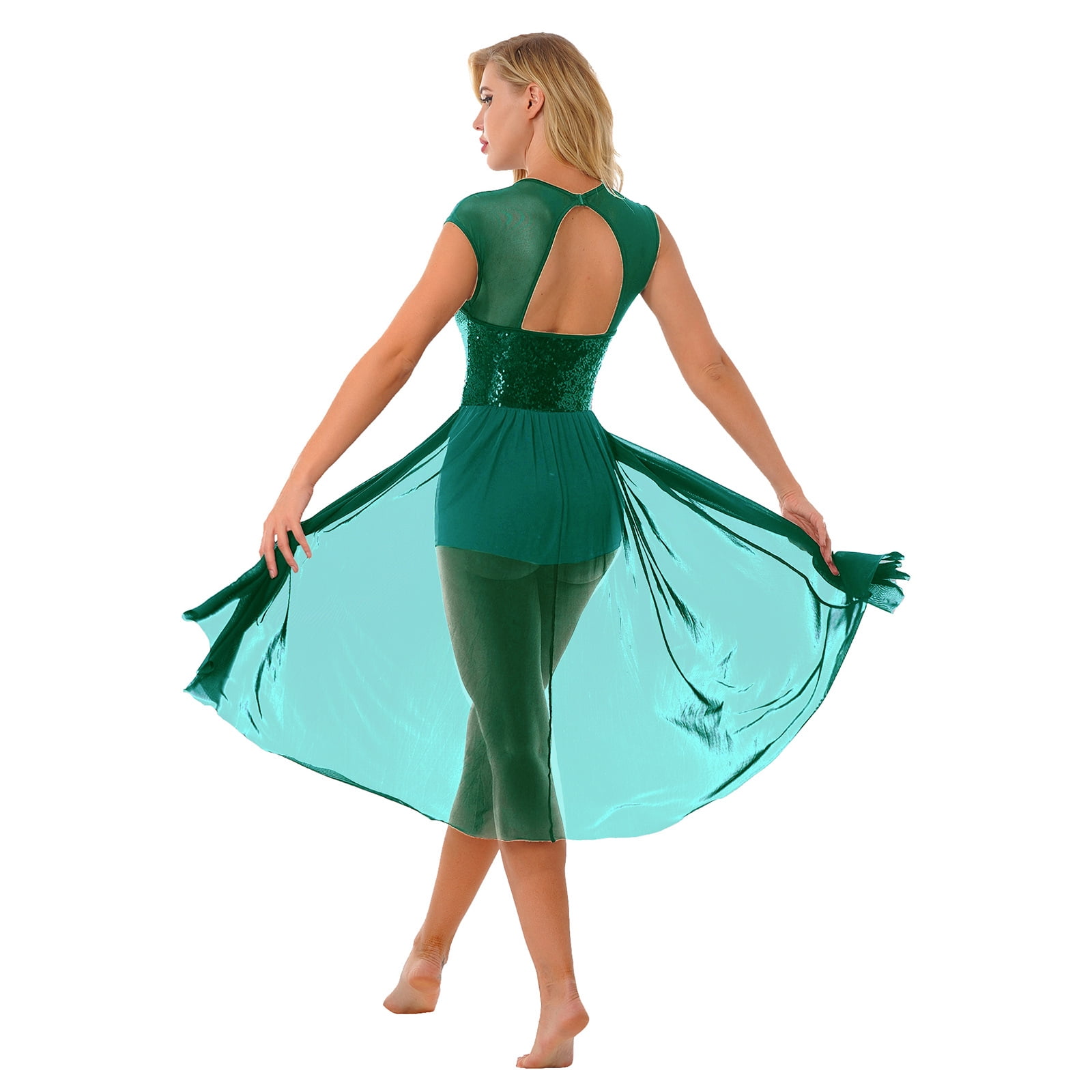 MSemis Women's Lyrical Dress Illusion Sequin V-Neck Sheer Mesh Leotard ...