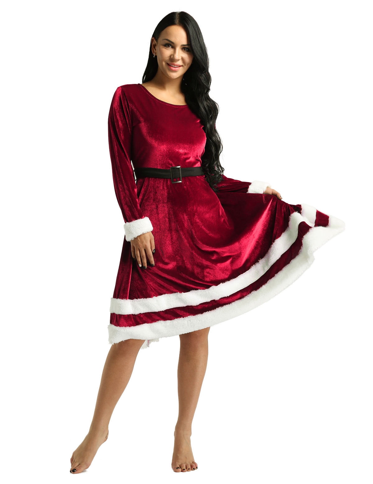 MSemis Women's Mrs Santa Claus Costume Plus Size Santa Velvet Long ...
