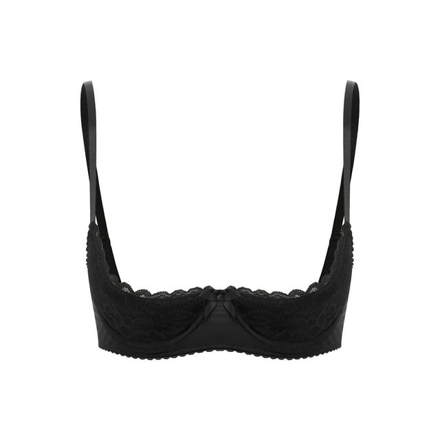 MSemis Women's Sheer Lace Lingerie Open Cups Bra Push Up 1/4 Cups ...