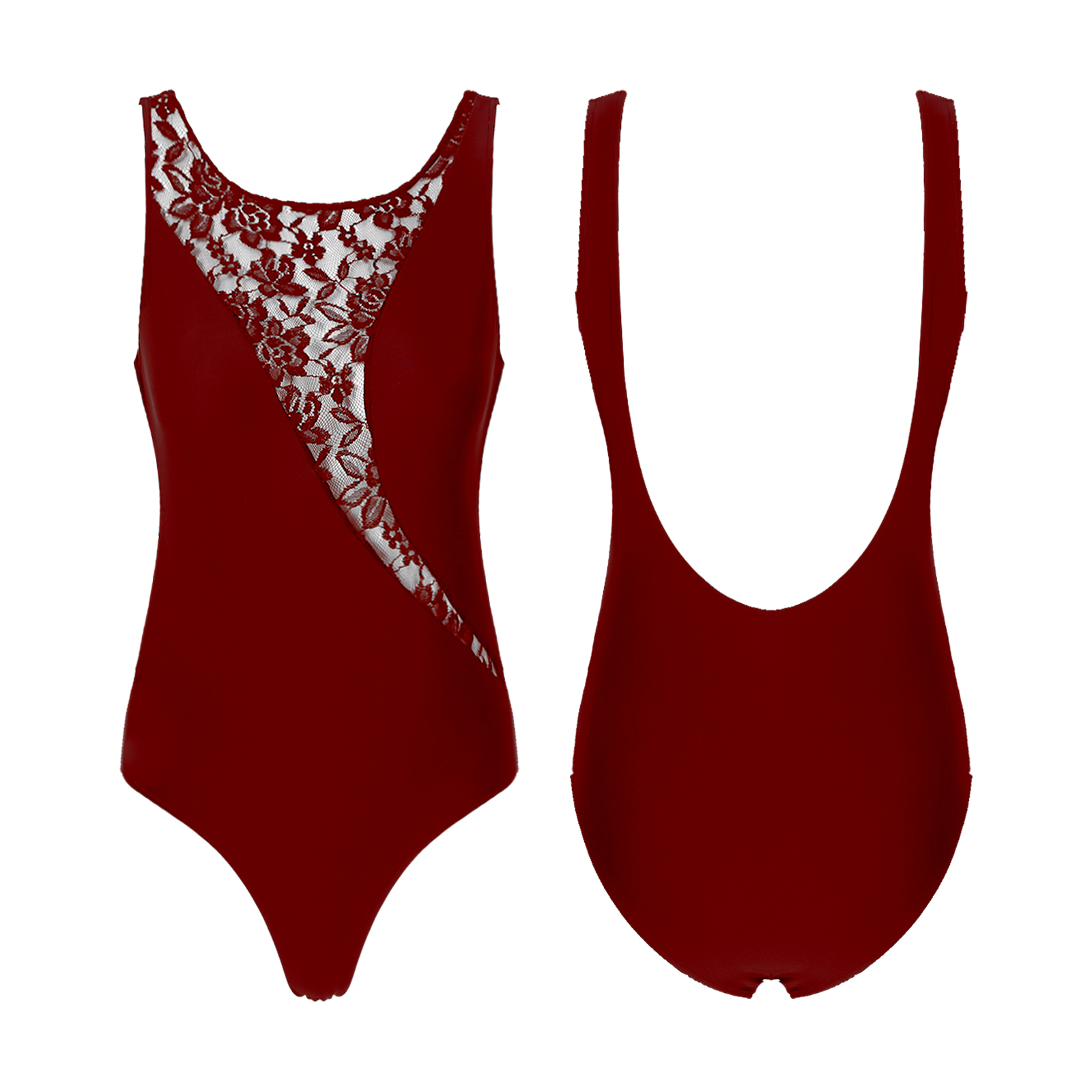 MSemis Womens Lace Splice Bodysuit Ballet Dance Gymnastics Leotard ...