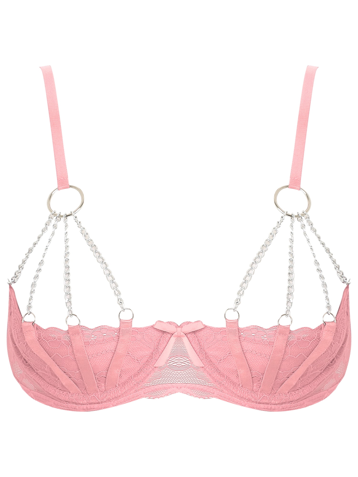 MSemis Women's Sheer Lace Lingerie Open Cups Chains Bra Push Up 1/4 ...