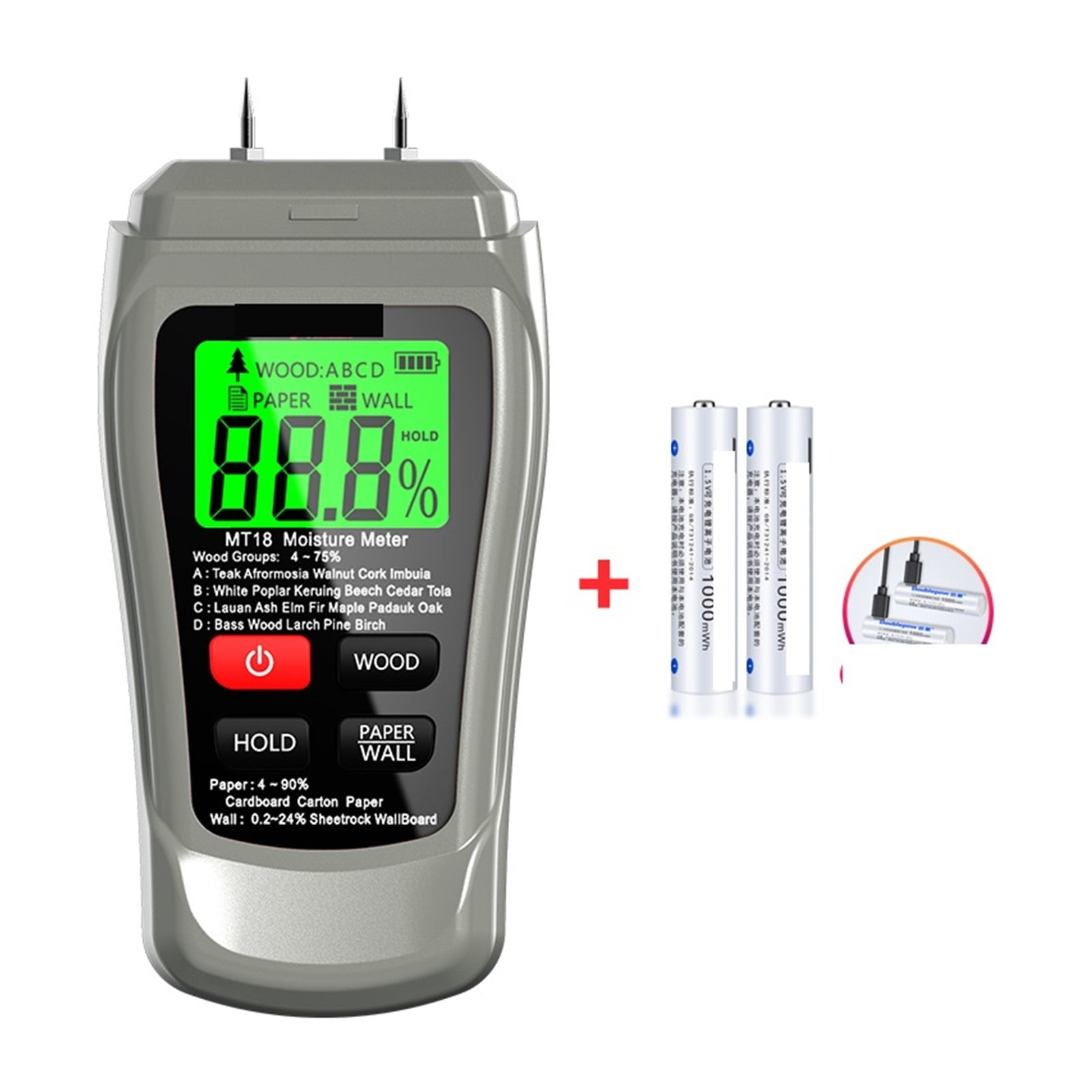 MT-18 Grey 0-99.9% Two Pins Digital Wood Moisture Meter Paper Humidity ...