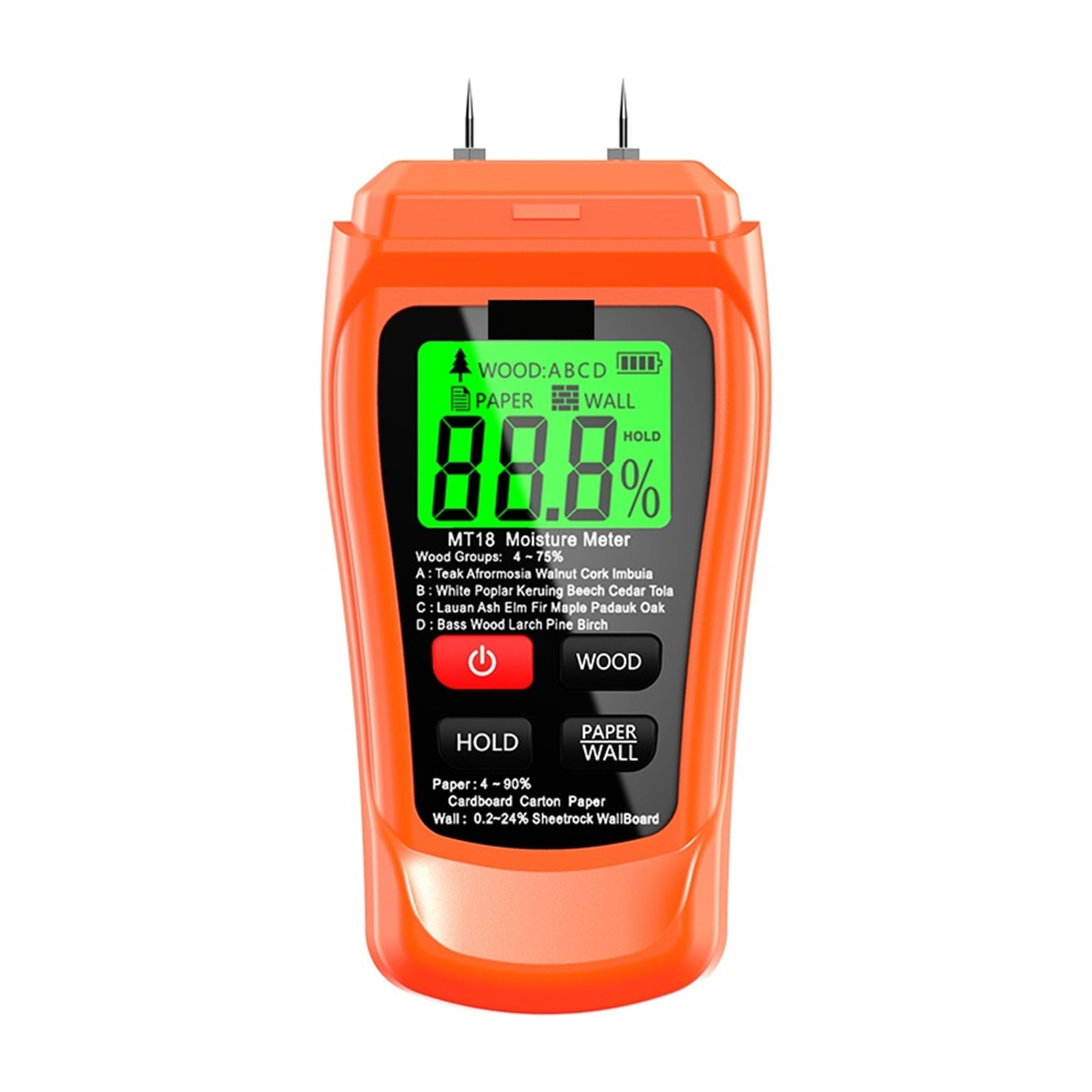 MT-18 Orange 0-99.9% Two Pins Digital Wood Moisture Meter Paper ...