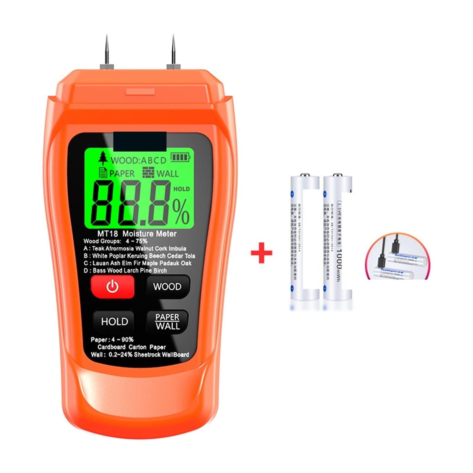 MT-18 Orange 0-99.9% Two Pins Digital Wood Moisture Meter Paper ...