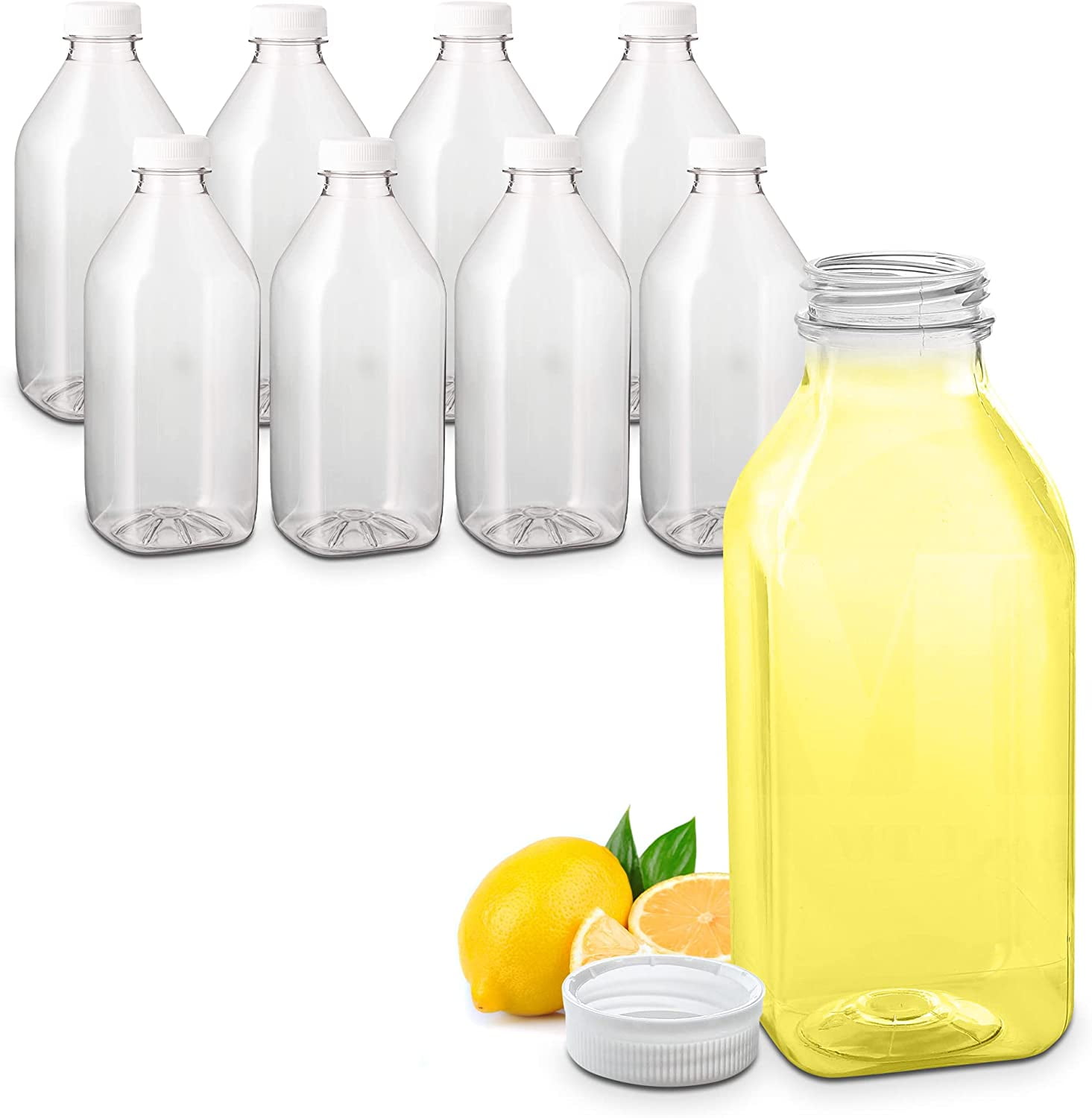 MT Products 32 oz Empty Clear PET Plastic Juice Bottles with Cap - Set ...