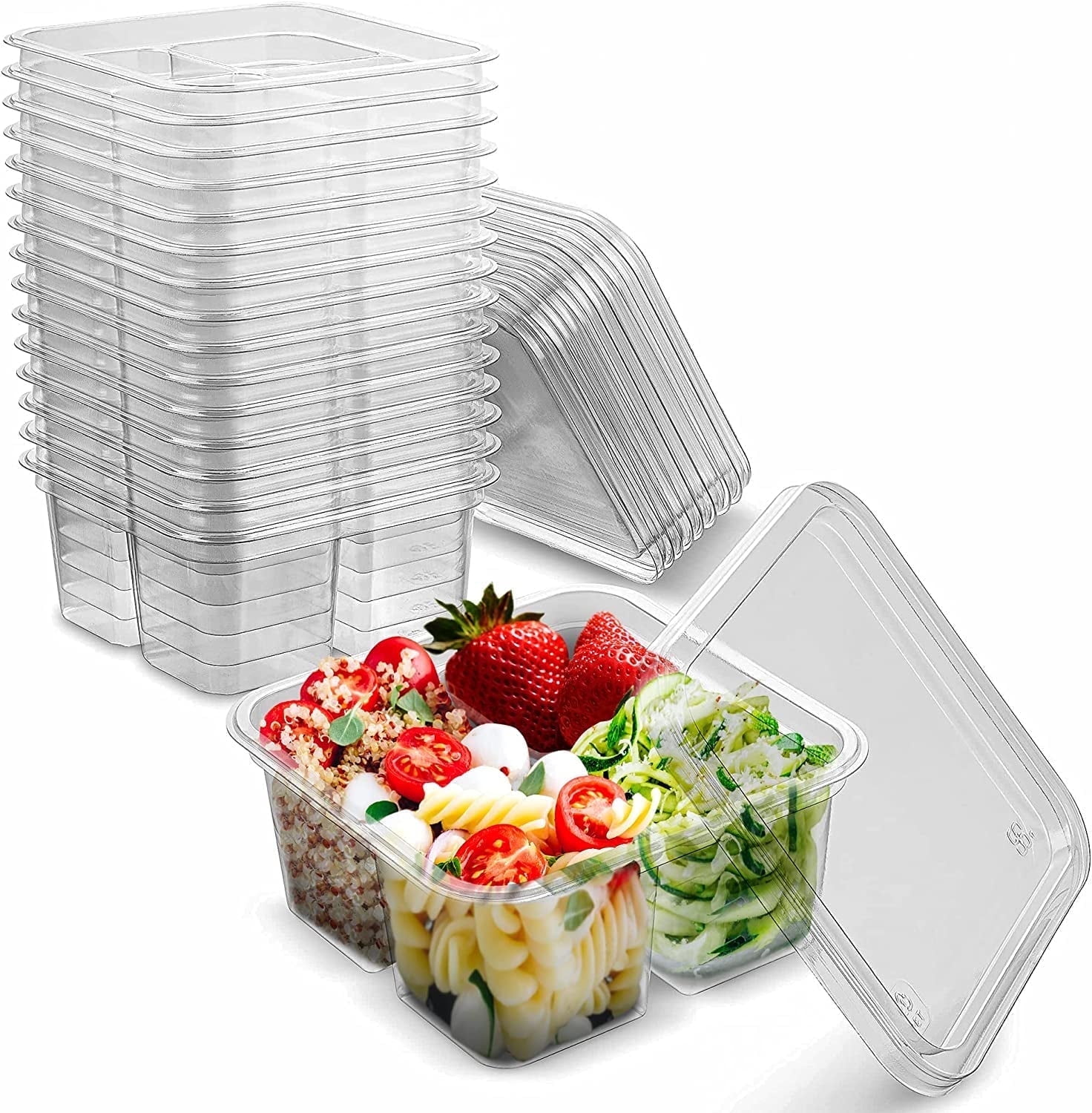 MT Products 4 Compartment Clear Plastic Bento Boxes - 6" x 6" Meal Prep ...