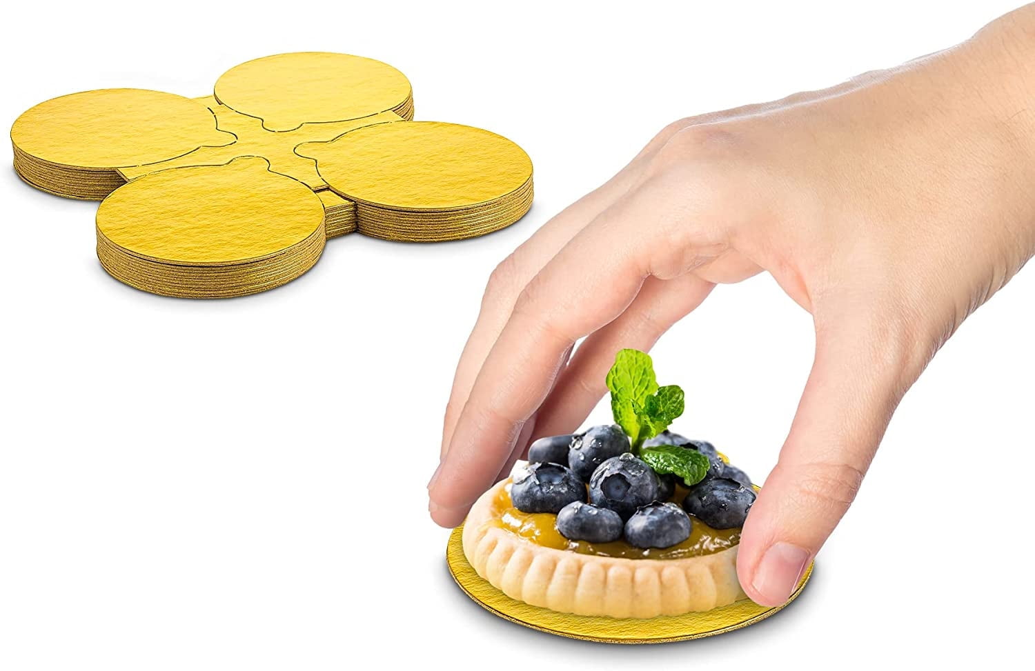 MT Products Mini Round Gold Cake 4 inch - Pastry Dessert Board with Tab ...