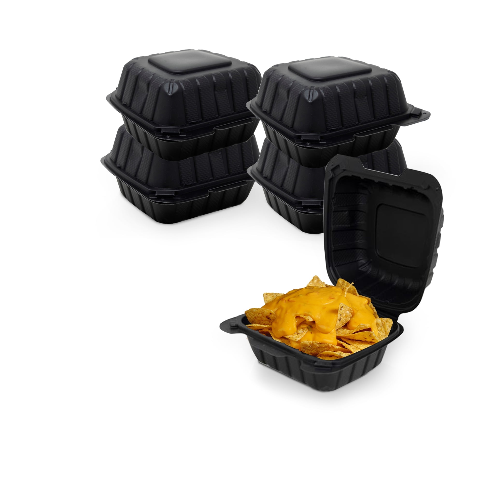 MT Products Black MFPP Meal Prep Containers 6" x 6" x 3" - Oven Safe To ...