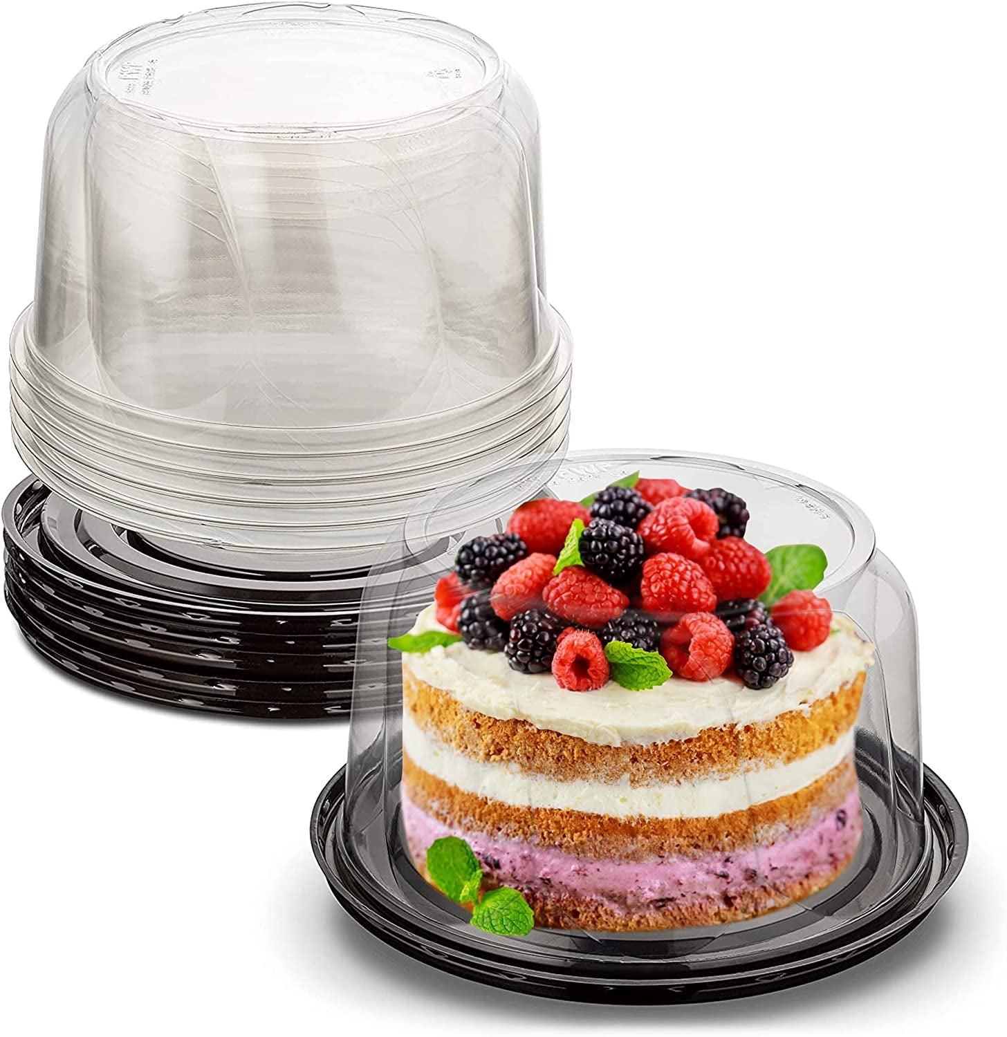 MT Products Black Plastic Cake Container with Clear Dome Cover 6" Round ...