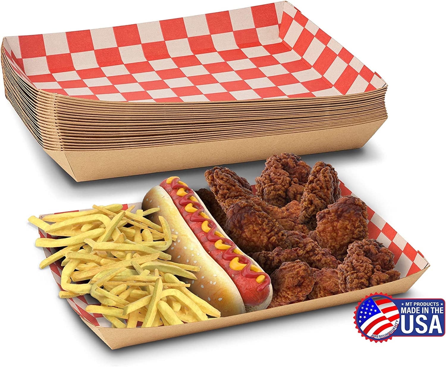 MT Products Cafeteria Food Tray 10" Red & White Paper Lunch Tray Pack ...