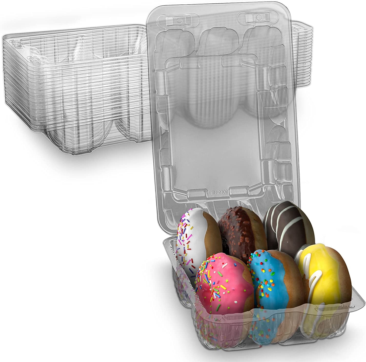 MT Products Clear Donut Plastic Containers with Hinged Lid - Pack of 20 ...