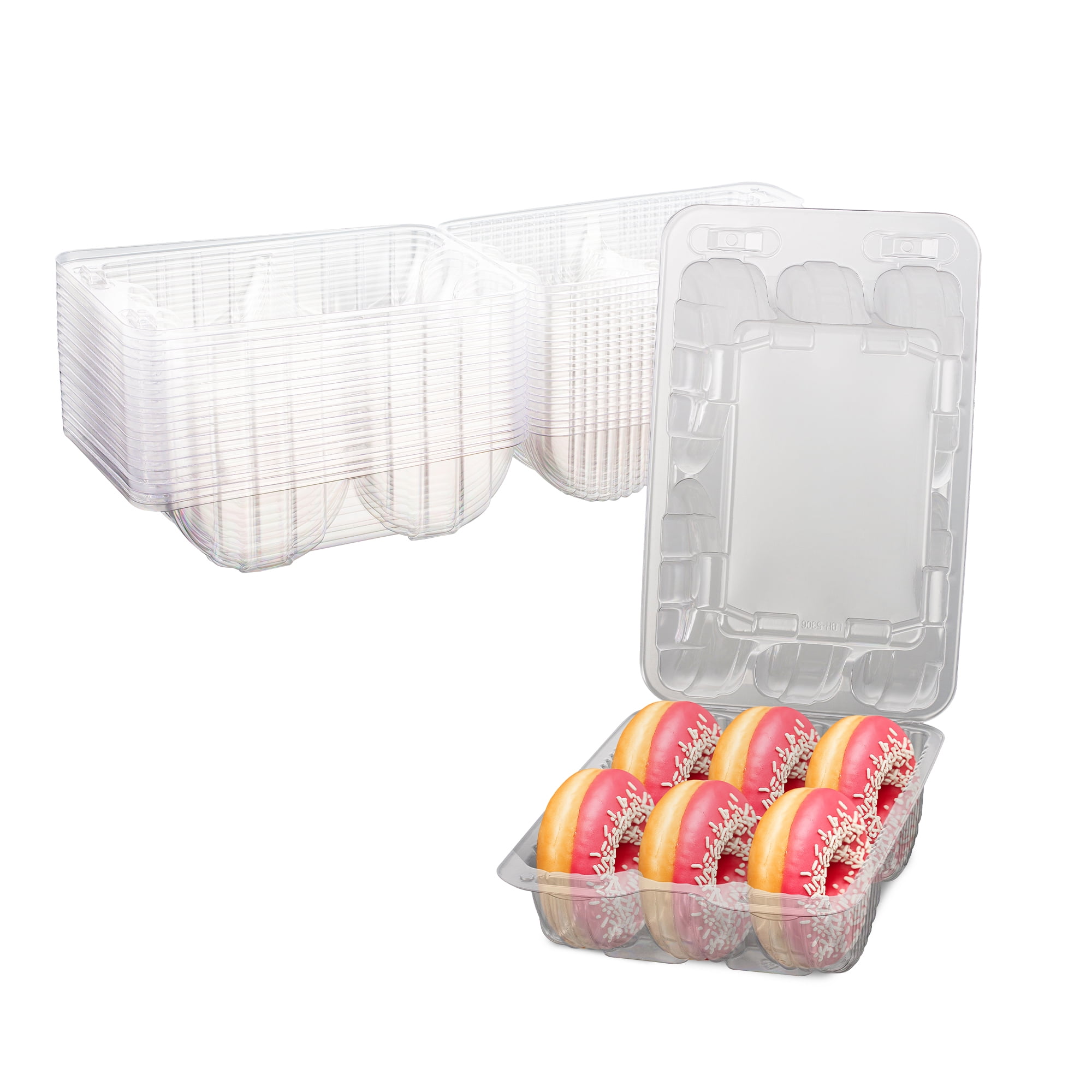 MT Products Clear Donut Plastic Containers with Hinged Lid - Pack of 20 ...