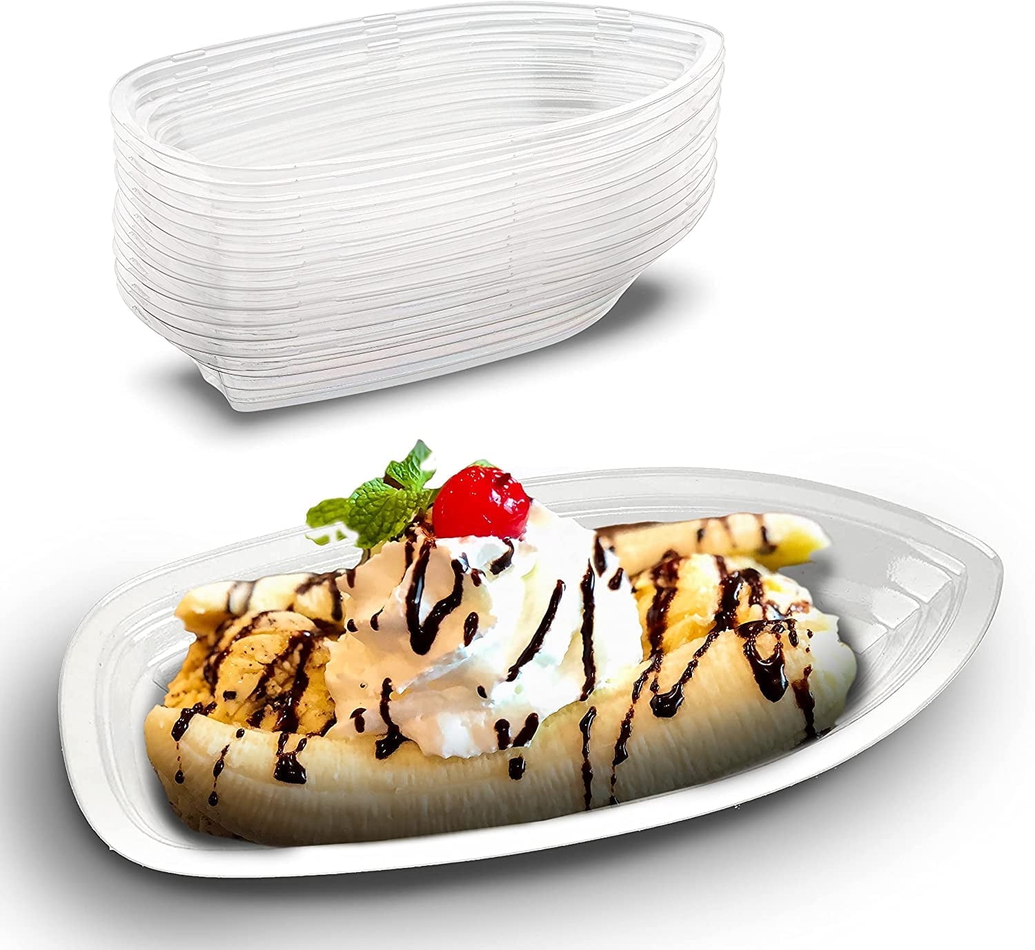 MT Products 8 oz Clear Plastic Banana Split Dish, Disposable Boats ...