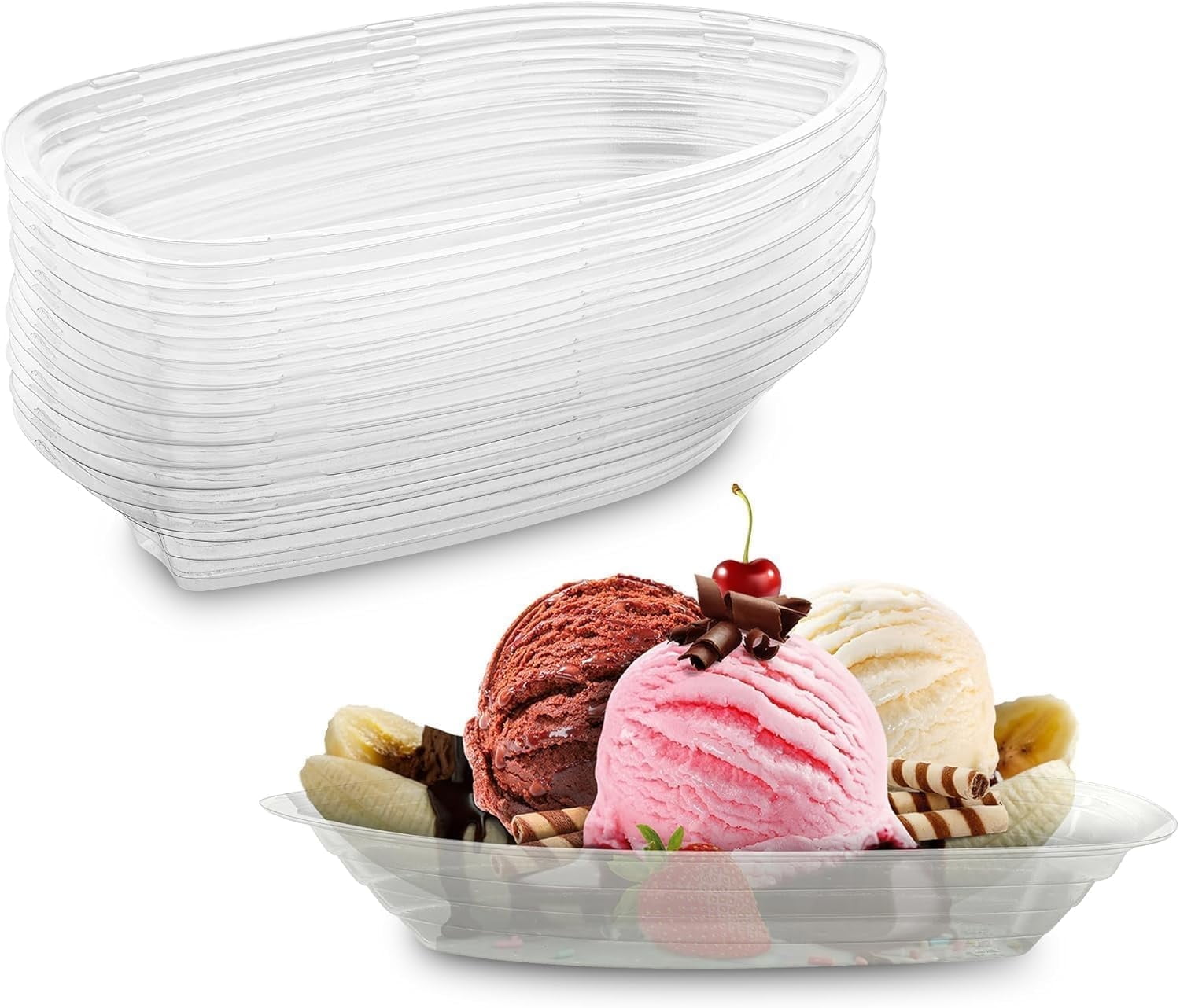 MT Products Clear Plastic Banana Split Boats 8 oz, Disposable Bowls ...