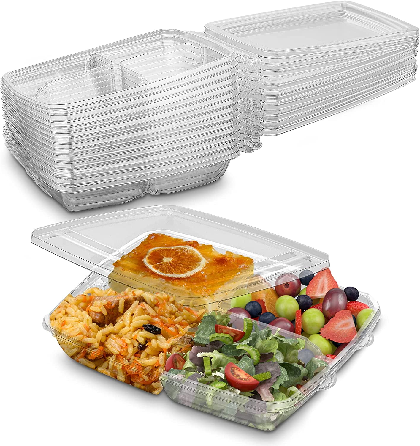 MT Products Clear Plastic Bento Boxes 4 Compartment 6" x 7" - Pack of ...