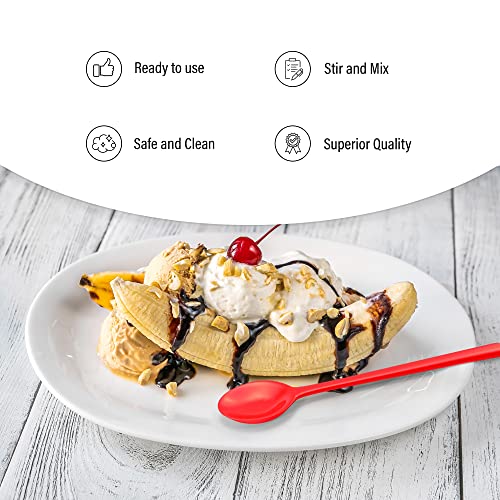 MT Products Disposable Plastic Red Long Spoon (100 Pieces) - Ice Cream ...