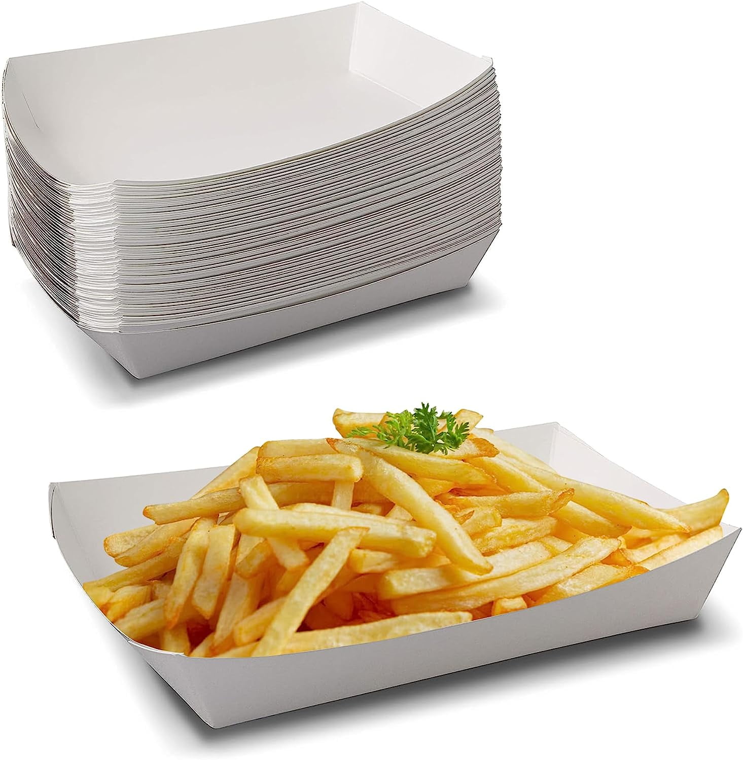 MT Products Paper Nacho Trays/Shallow White Paper Food Trays - Pack of ...