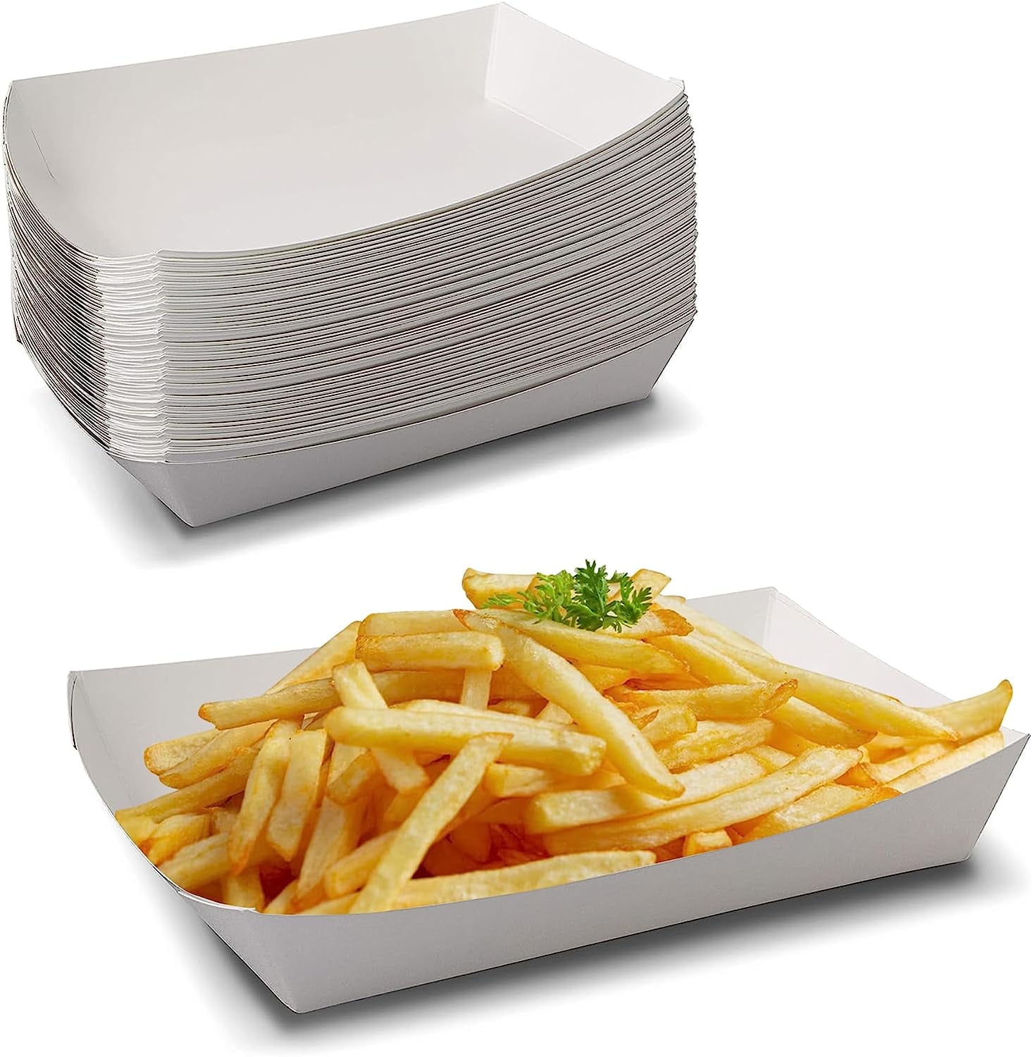 MT Products Disposable Paper Nacho Trays, Shallow White Food Trays ...