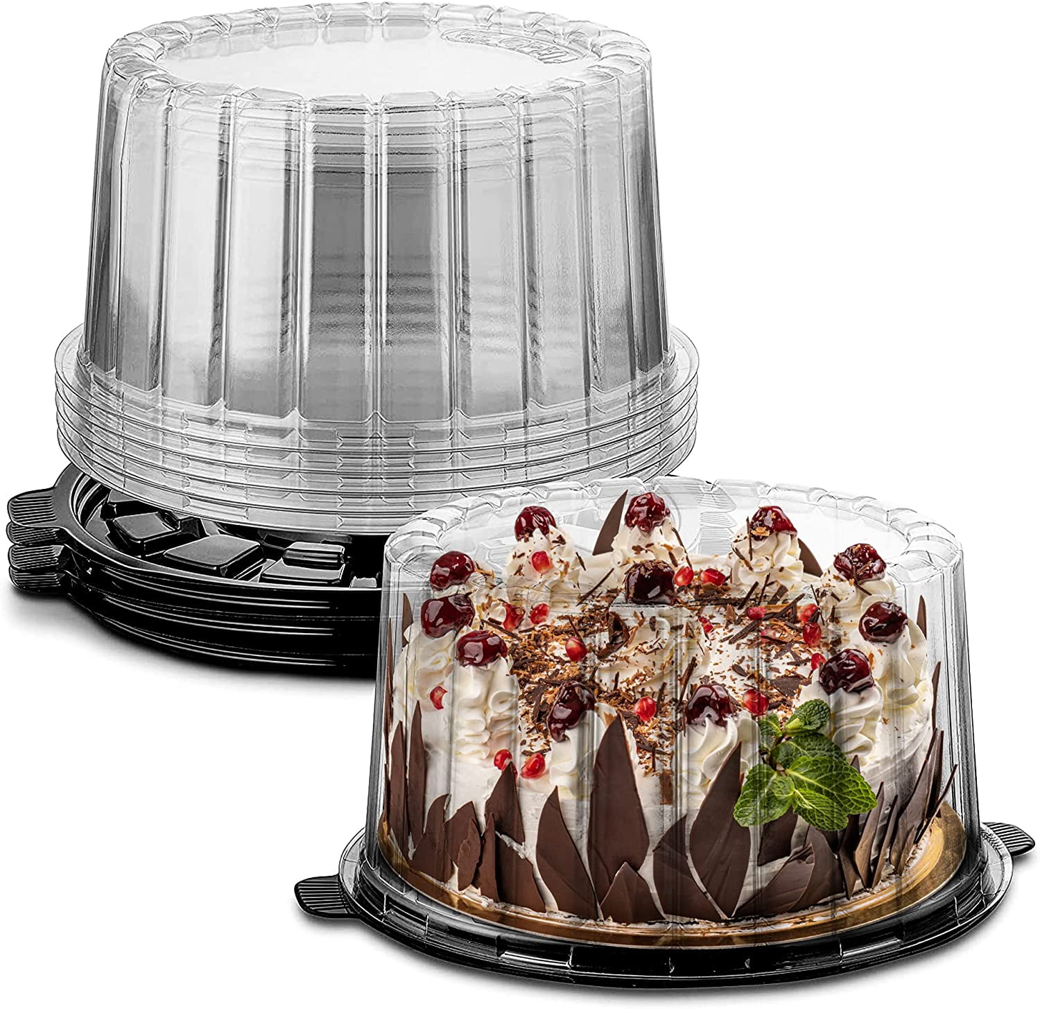 MT Products Plastic Cake Container with Clear Dome Cover 7" Round ...