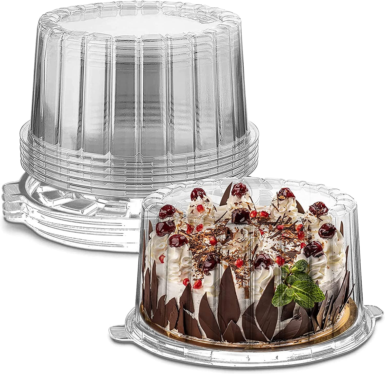 MT Products Plastic Cake Container with Clear Dome Cover 8" Round ...