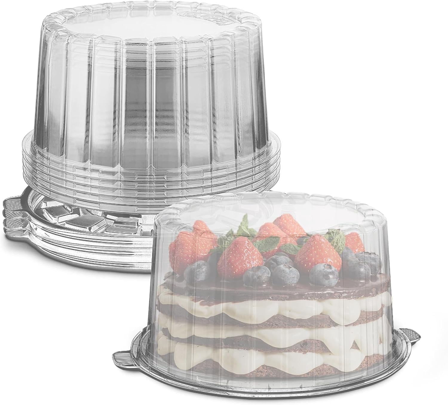 MT Products Plastic Cake Container with Clear Dome Cover 8" Round ...