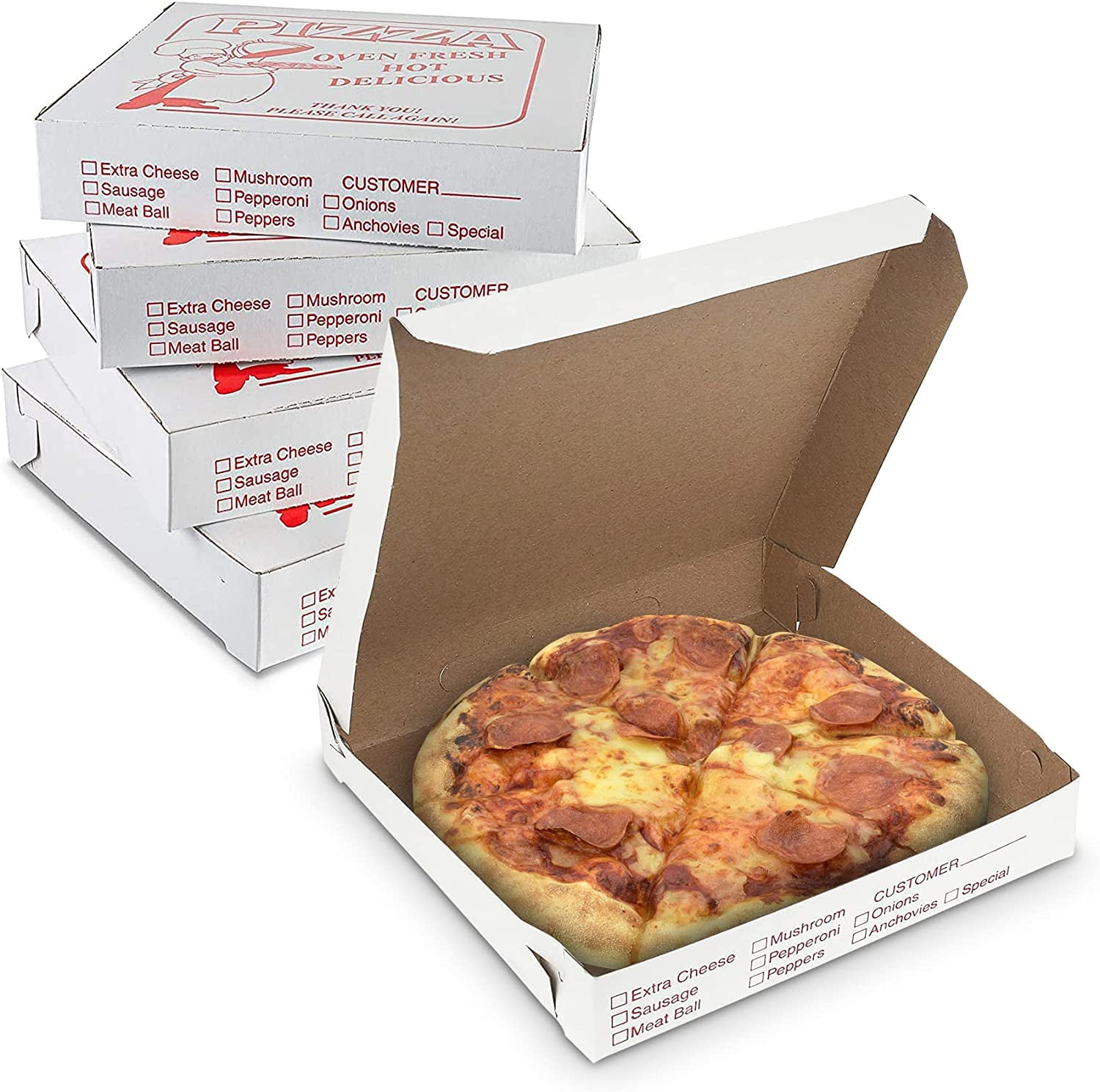 MT Products White-Red Thin Paperboard Pizza Box 10" x 10" x 2" - Pack ...