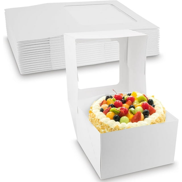 MT Products White Cake Box 8" x 8" x 5" Bakery Boxes with Window - Pack ...