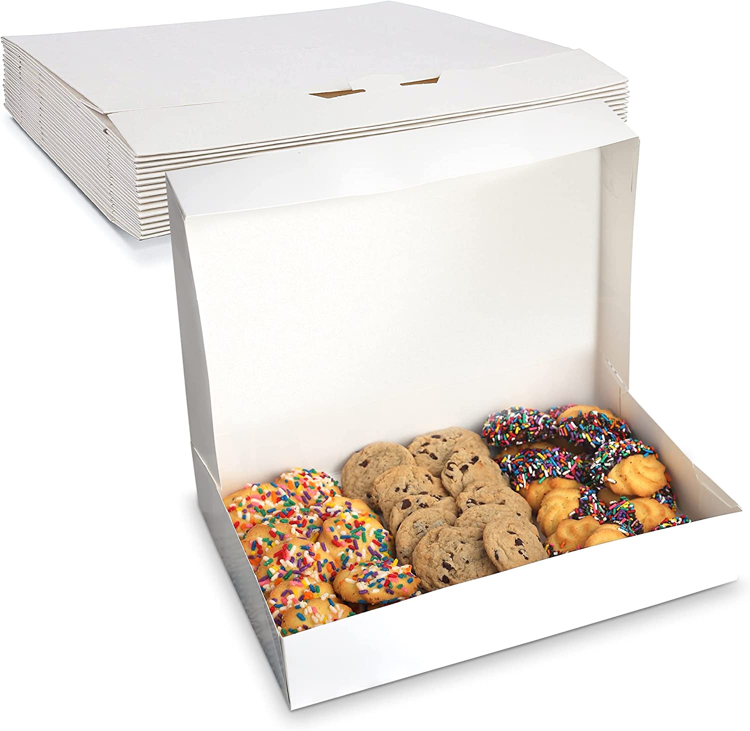 MT Products White Cookie Box - 15" x 11.5" x 2.25" Bakery Boxes - Pack ...