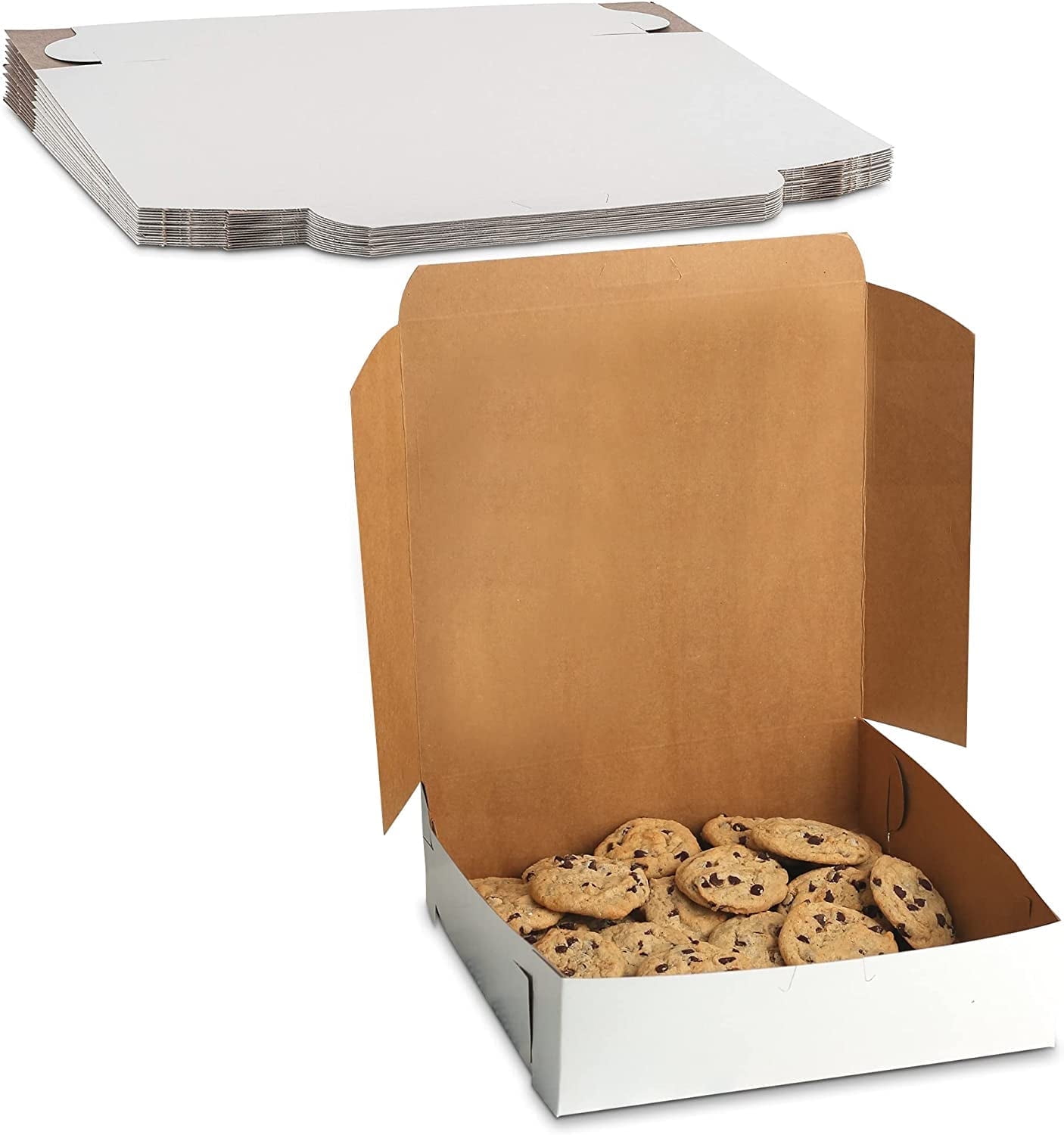 MT Products White Cookie Box - 8" x 8" x 2.5" Bakery Boxes for Small ...