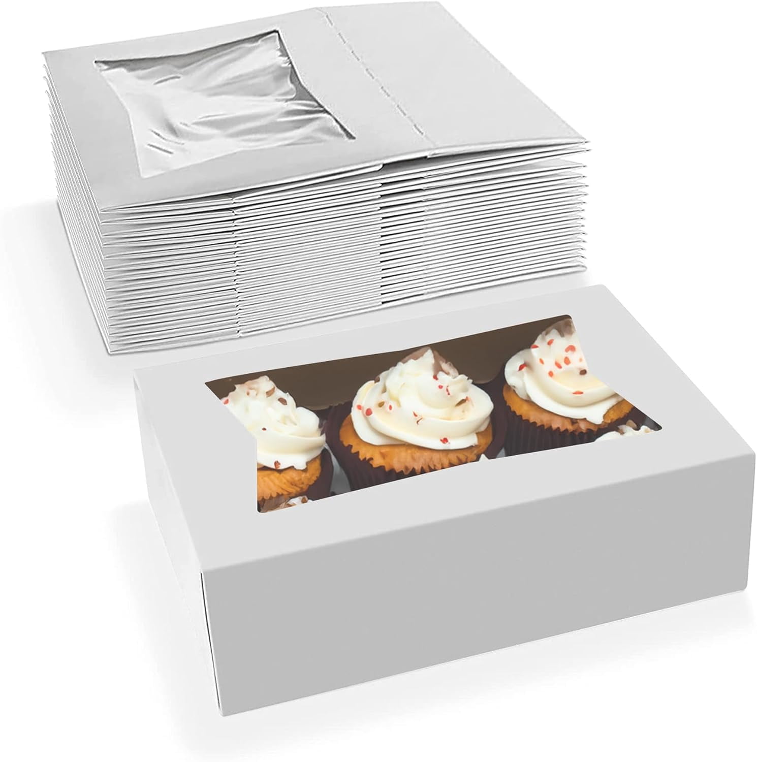 MT Products White Cupcake, Cake, Pie Box with Window - 8" x 5.75" x 2.5 ...