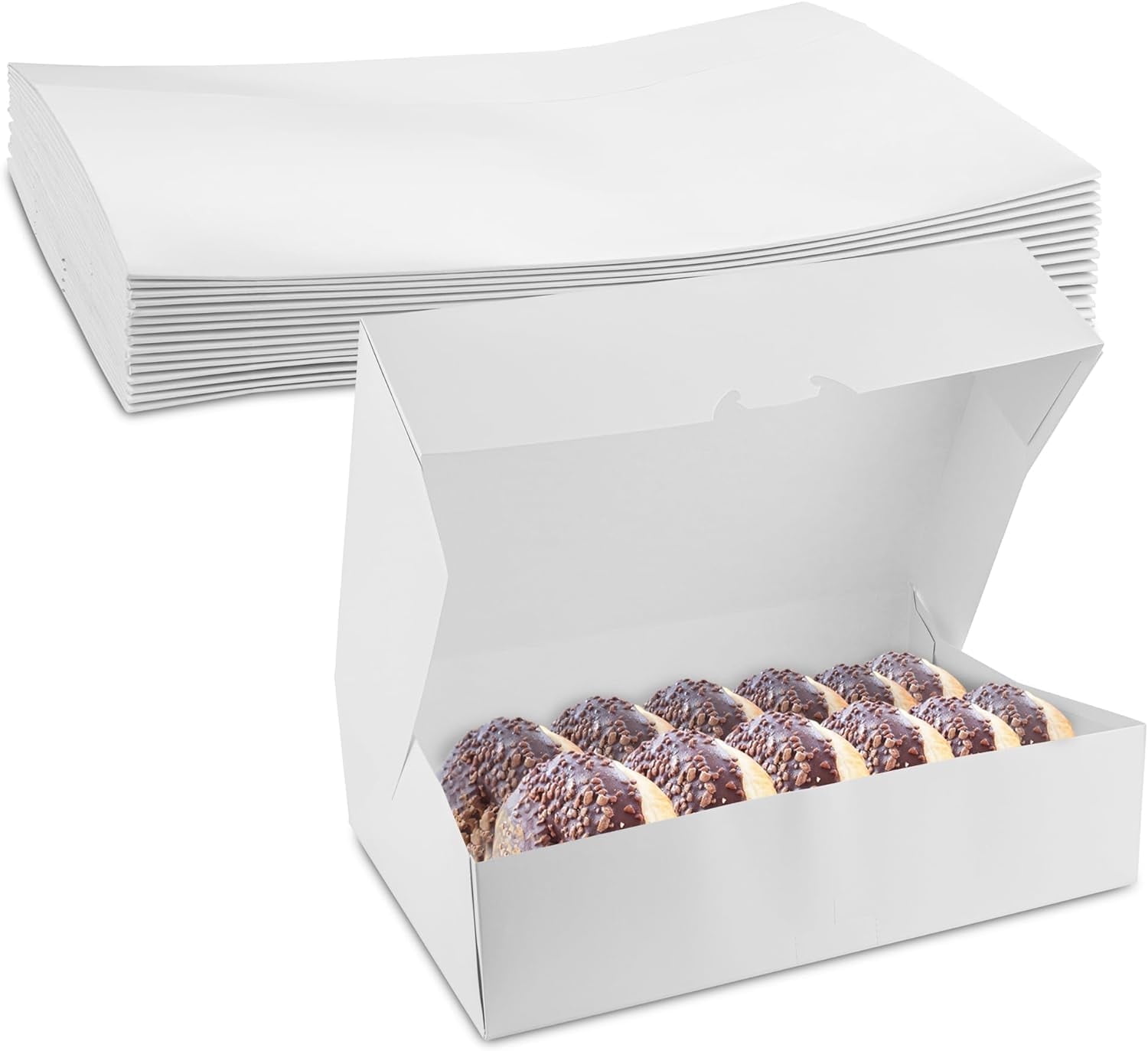 MT Products White Donut Boxes, 14" x 10" x 3.5" Bakery Box - Pack of 15 ...