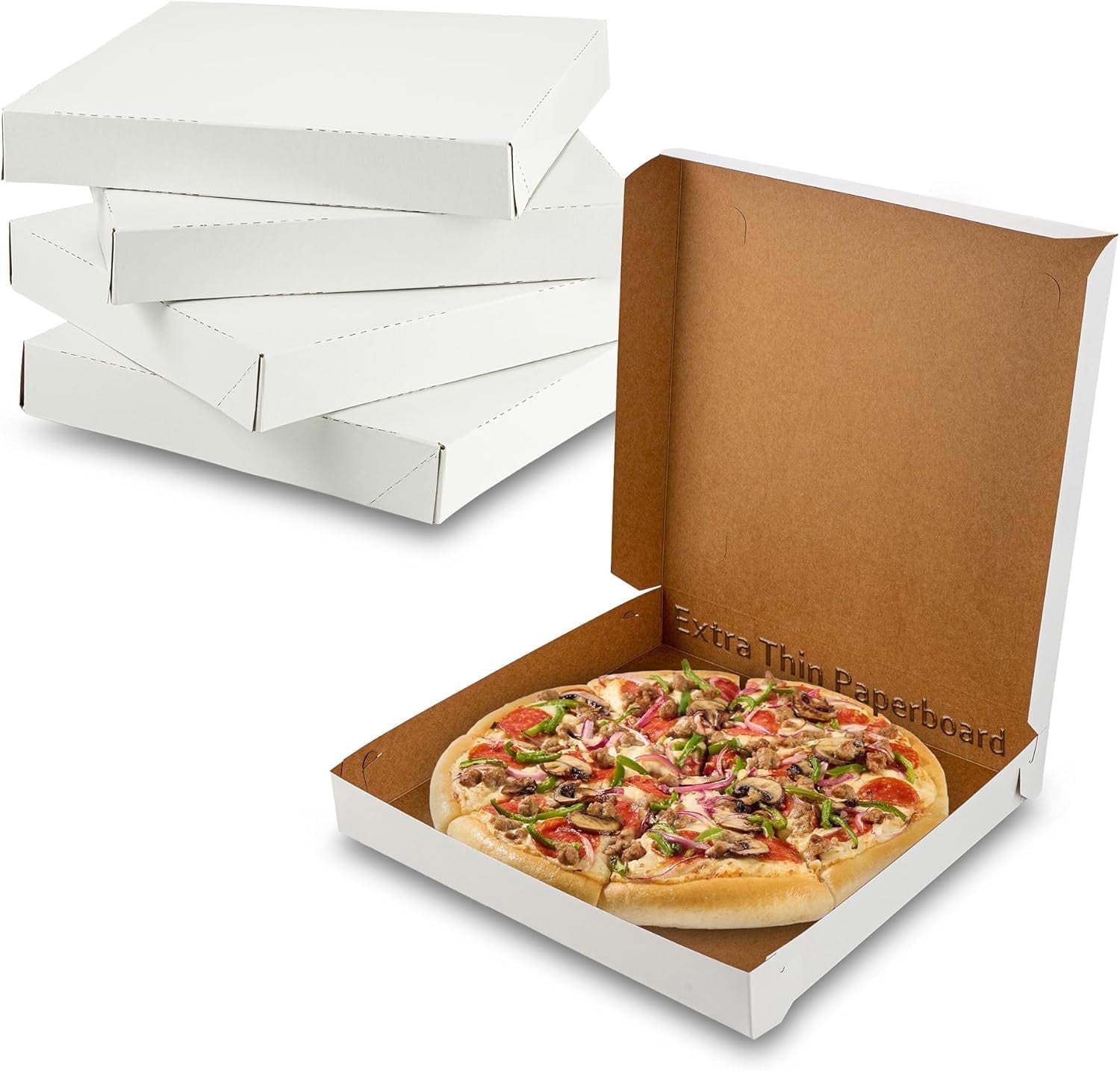 MT Products Cardboard Food Pizza Box, White, Extra Thin, 10" x 10" x 1. ...