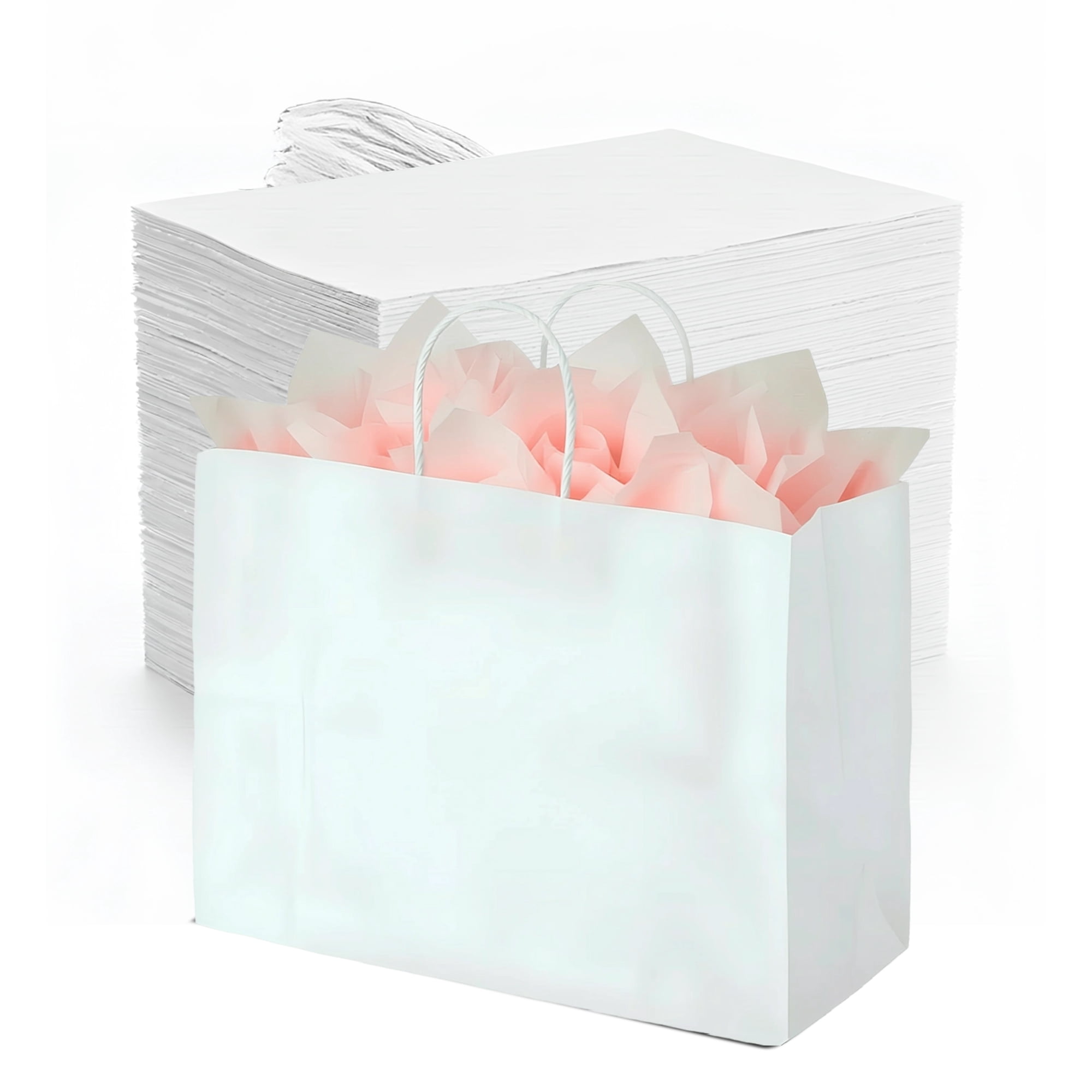 MT Products White Gift Bags 16" x 6" x 12" - Large Paper Bags with Handles - Pack of 250 ...
