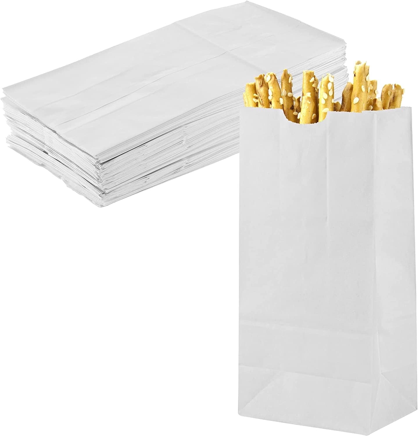 MT Products Large Snack-Sized White Paper Lunch Bags, 5 lb, Fold Top ...
