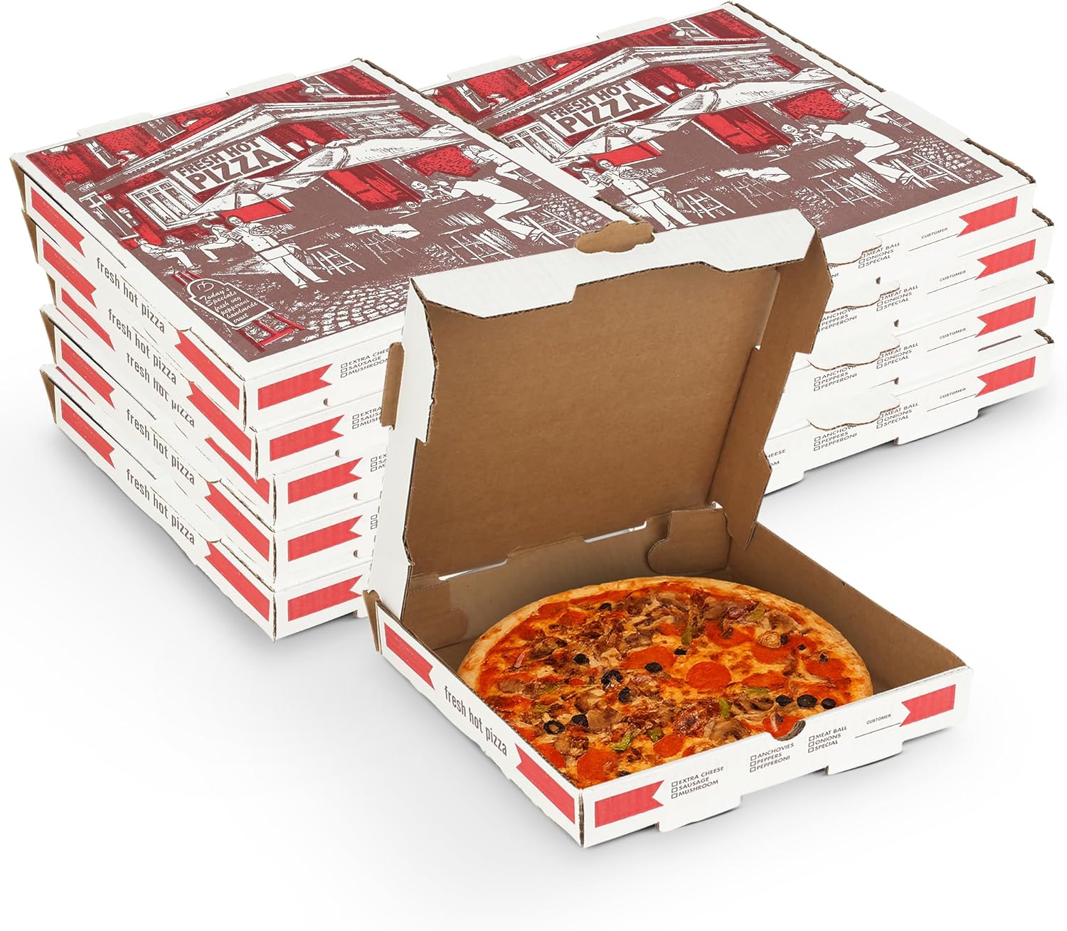 MT Products White-Red Cardboard Pizza Box 18" x 18" x 2" - Corrugated B ...