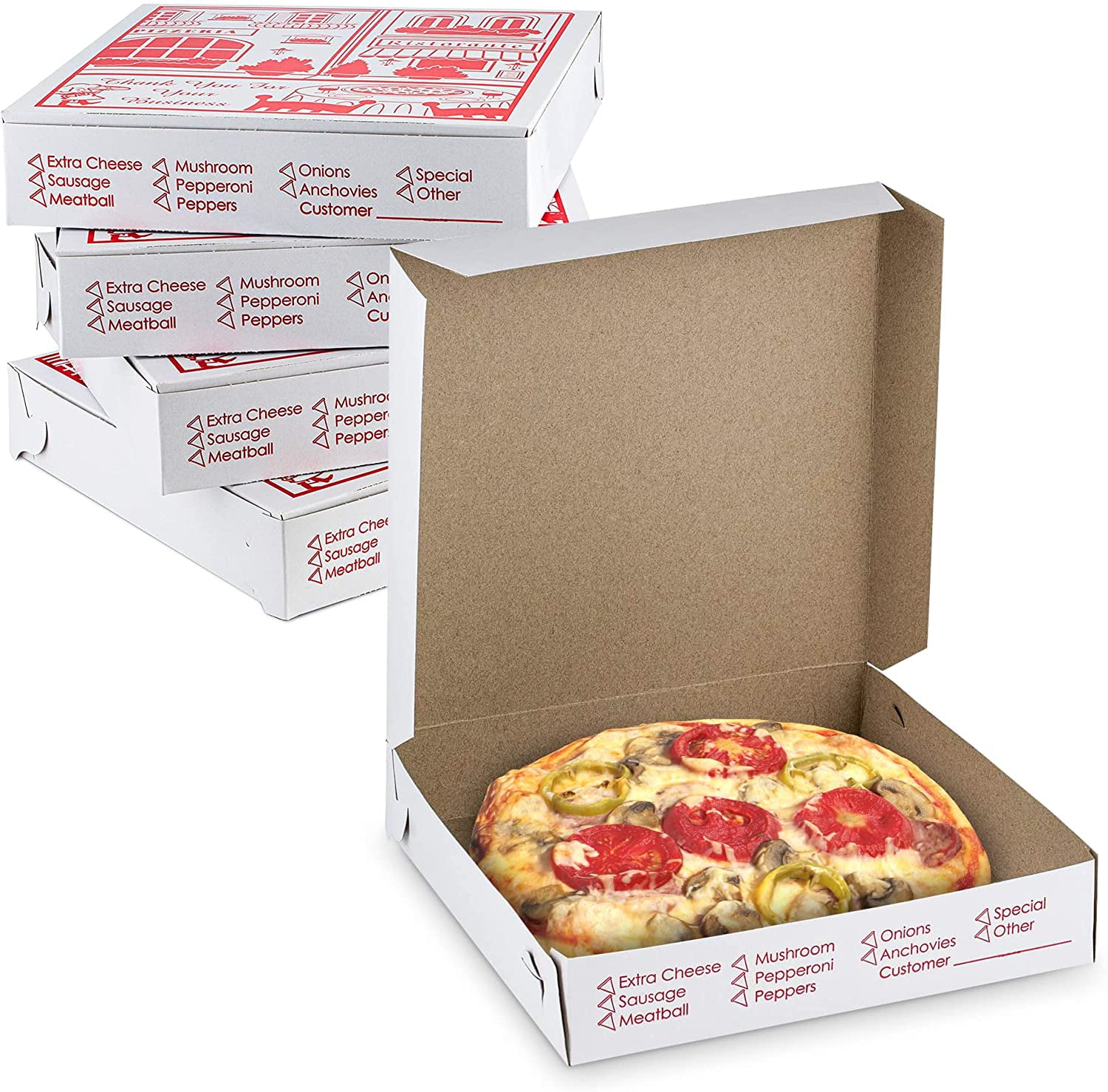 MT Products White-Red Thin Pizza Box 10" x 2" Clay Coated - Pack of 10 ...