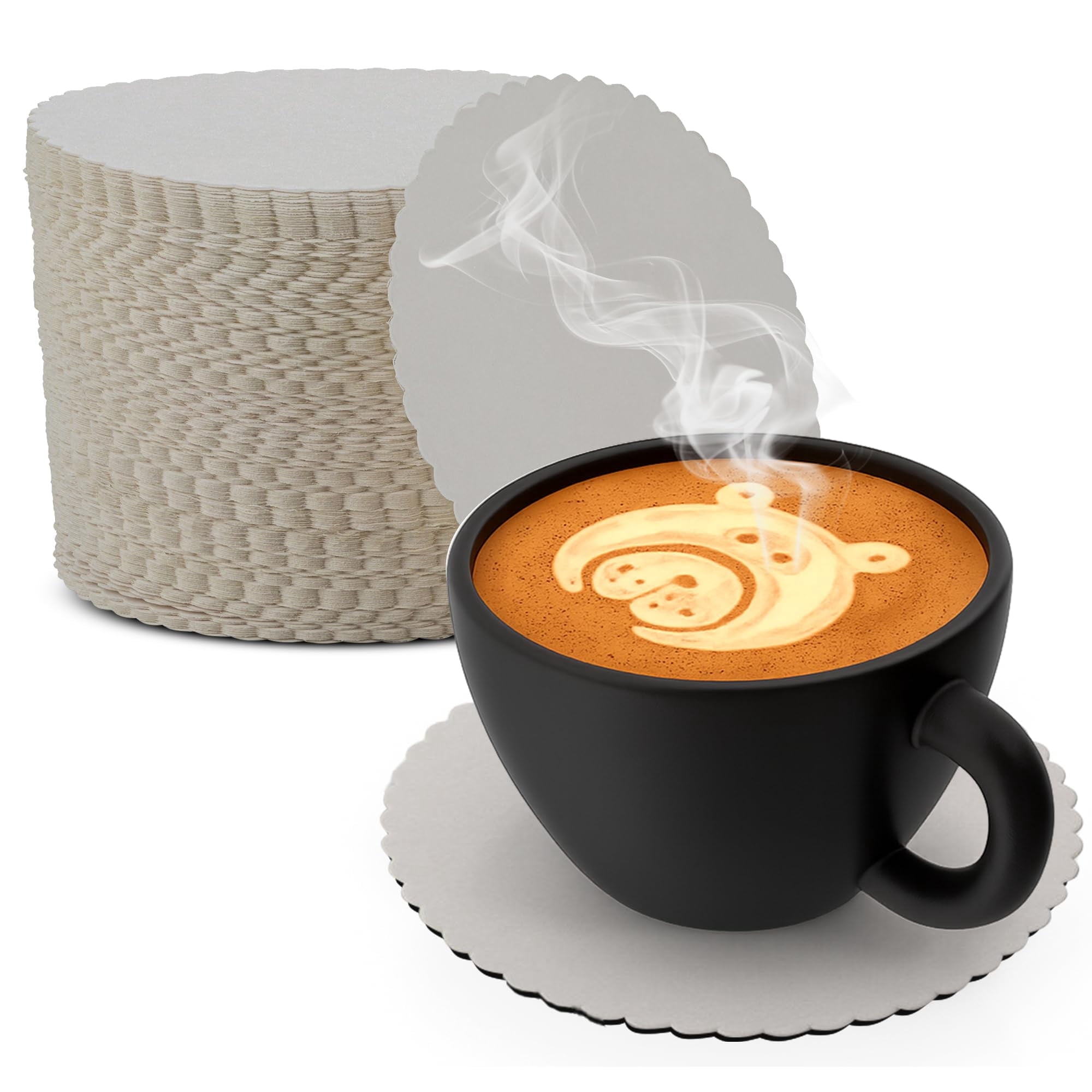 MT Products White Thin Paper Cup Coasters with Scalloped Edge – 3.25 ...