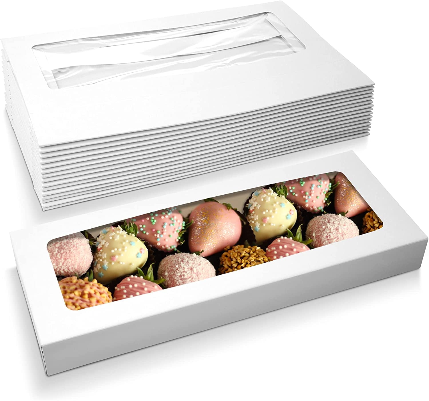 MT Products White Treat Boxes 16" x 6.5" x 1.75" Auto Pop-Up Bakery ...