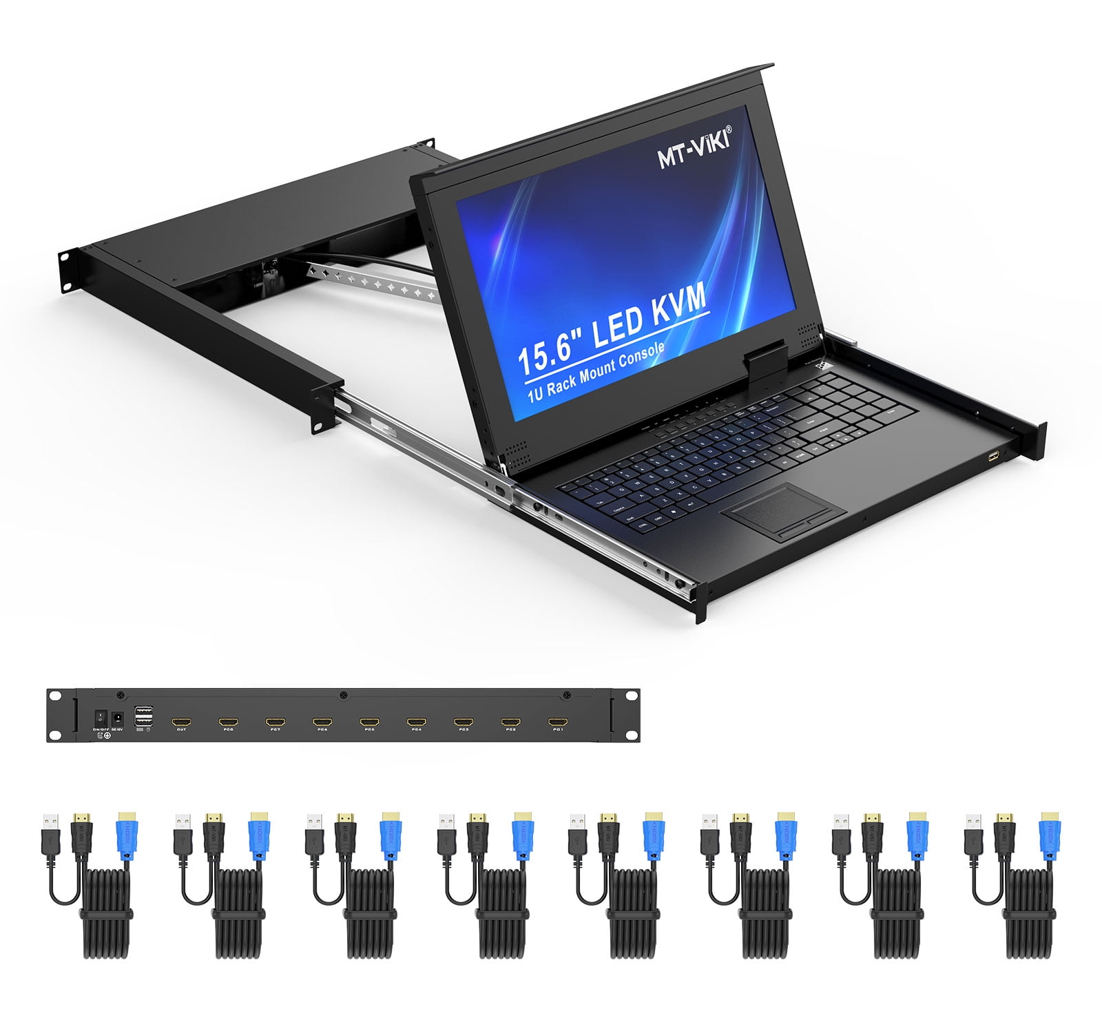 MT-VIKI 1U Rackmount HDMI KVM Console with 15.6" LED Monitor 1920x1080 ...