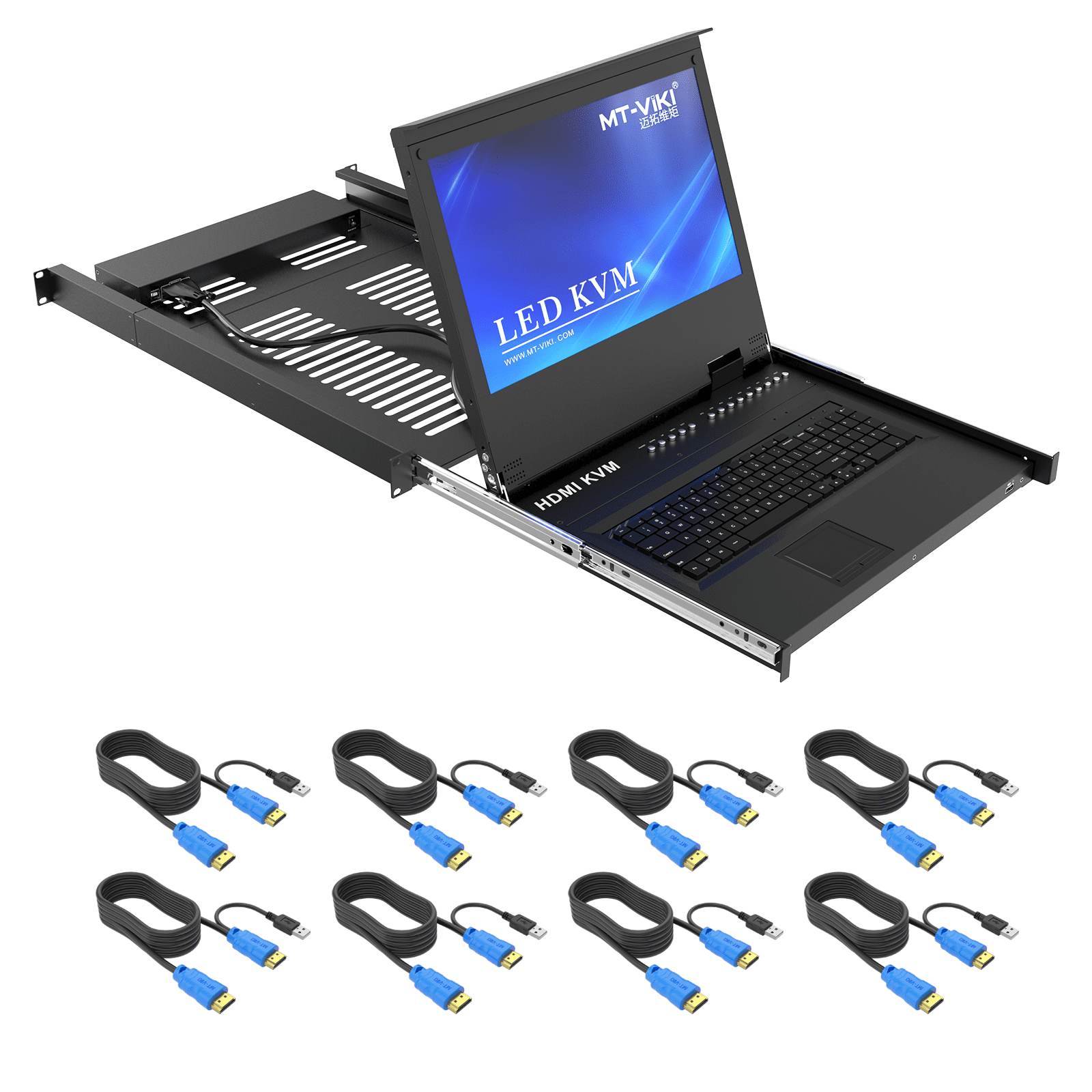 MT-VIKI 1U Rackmount HDMI KVM Console with 17.3" LED Monitor 1920x1080 ...