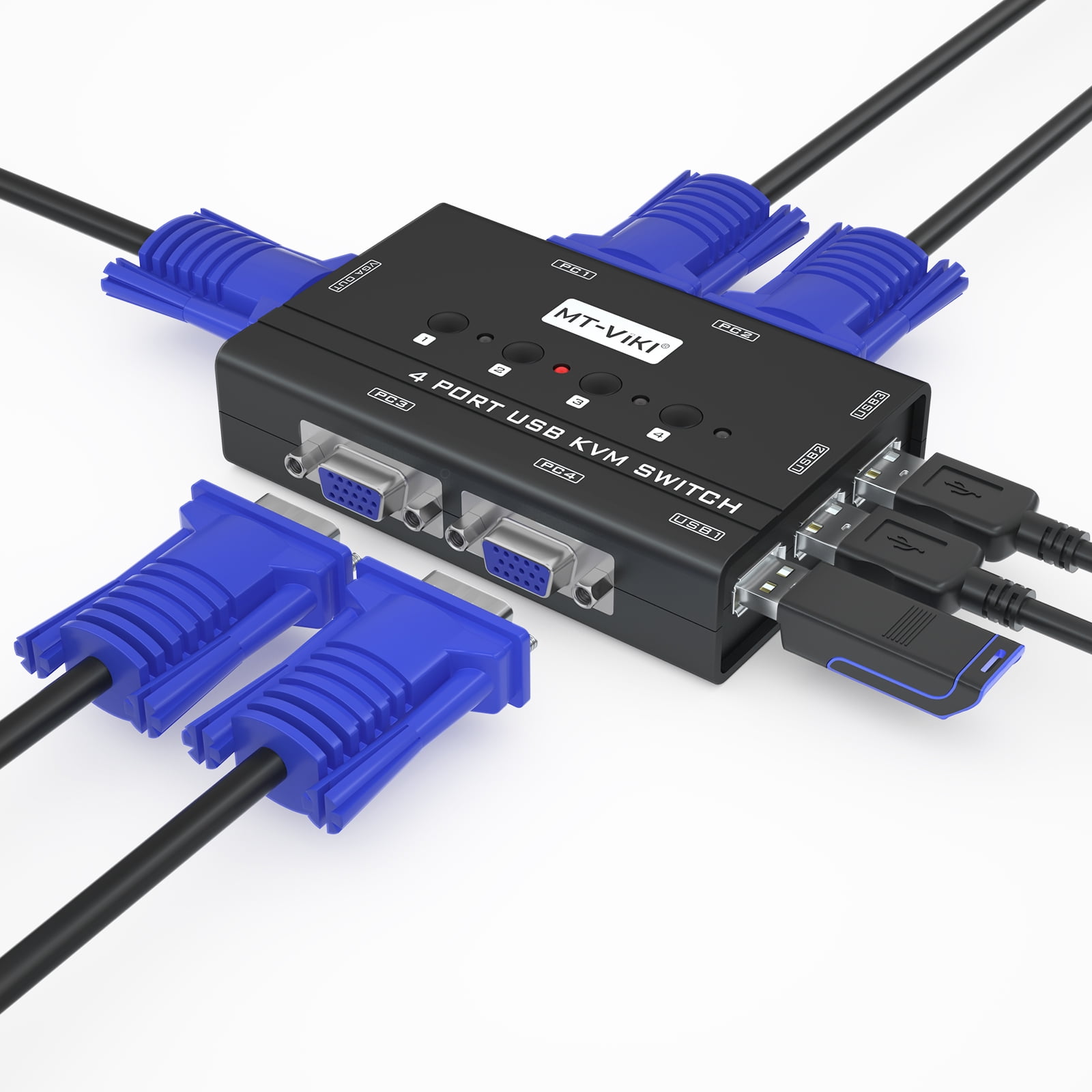 MT-VIKI VGA KVM Switch, 4 Port USB VGA KVM Switch for 4 Computers Share ...