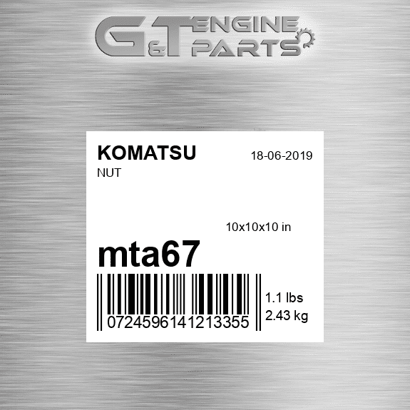 MTA67 NUT fits KOMATSU (New OEM) - Walmart.com
