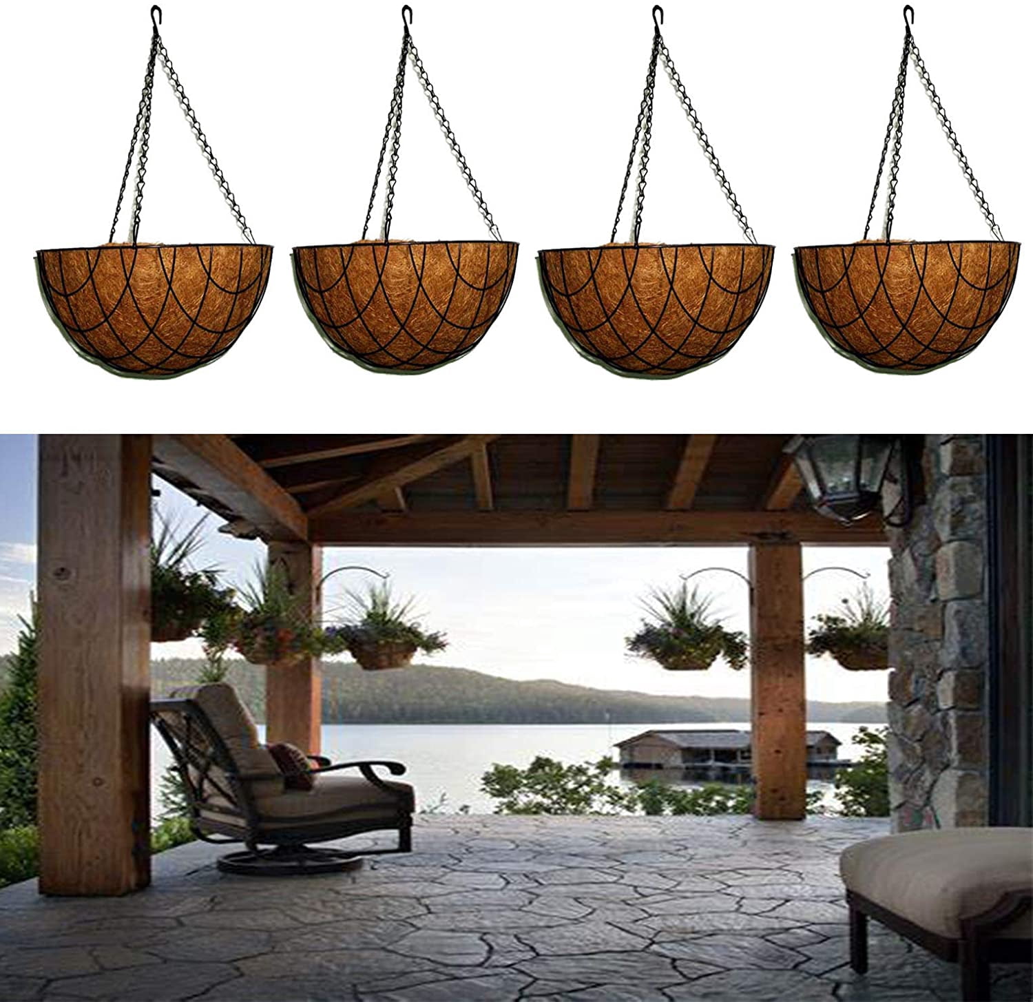 MTB Garden Hanging Baskets for Plants 14" - Vintage Geo with Coco-Liner ...